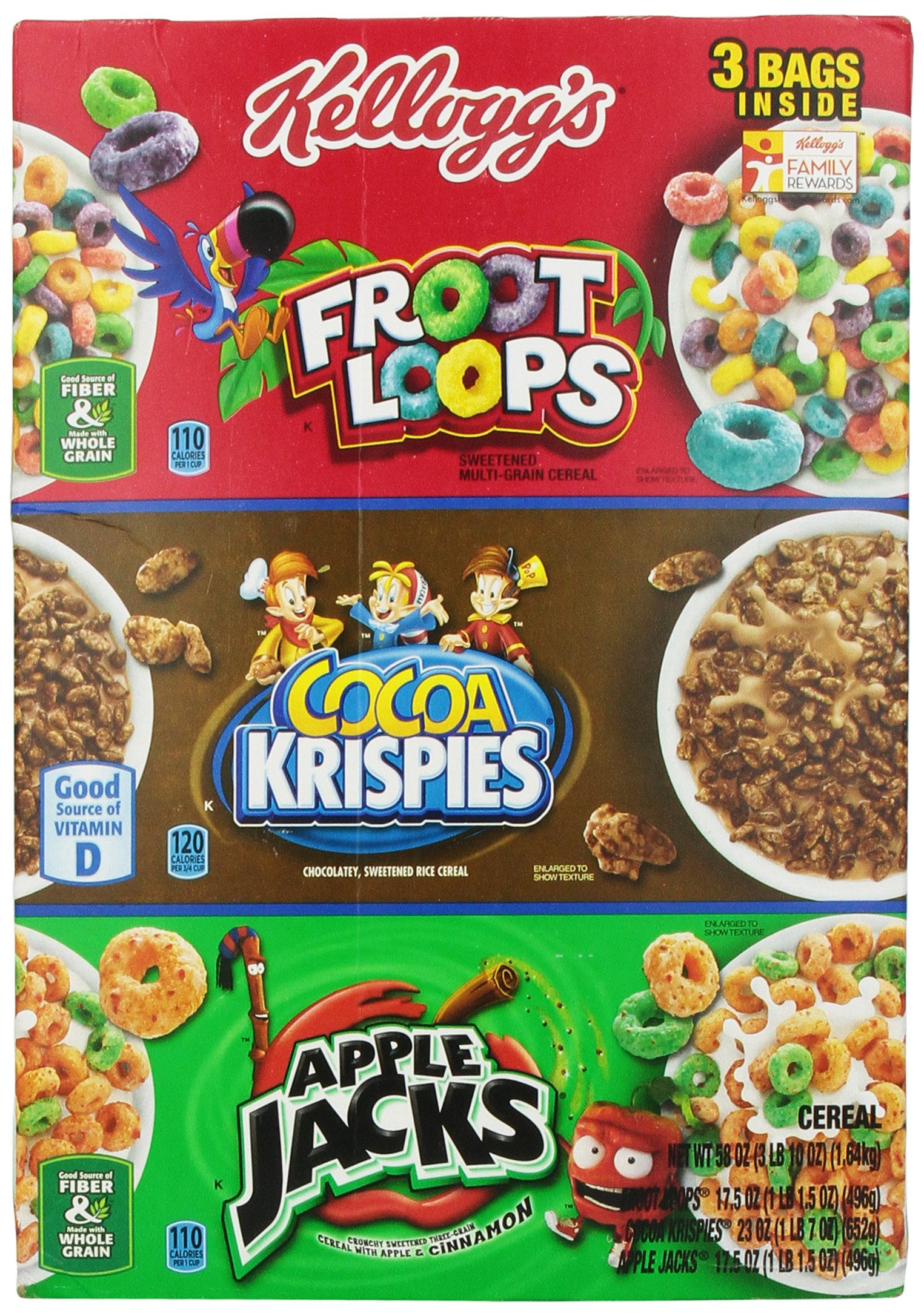 Kellogg's Tri-Fun Cereal Assortment MMF7 Pack, Froot Loops, Cocoa Krispies and Apple Jack, 58 ...