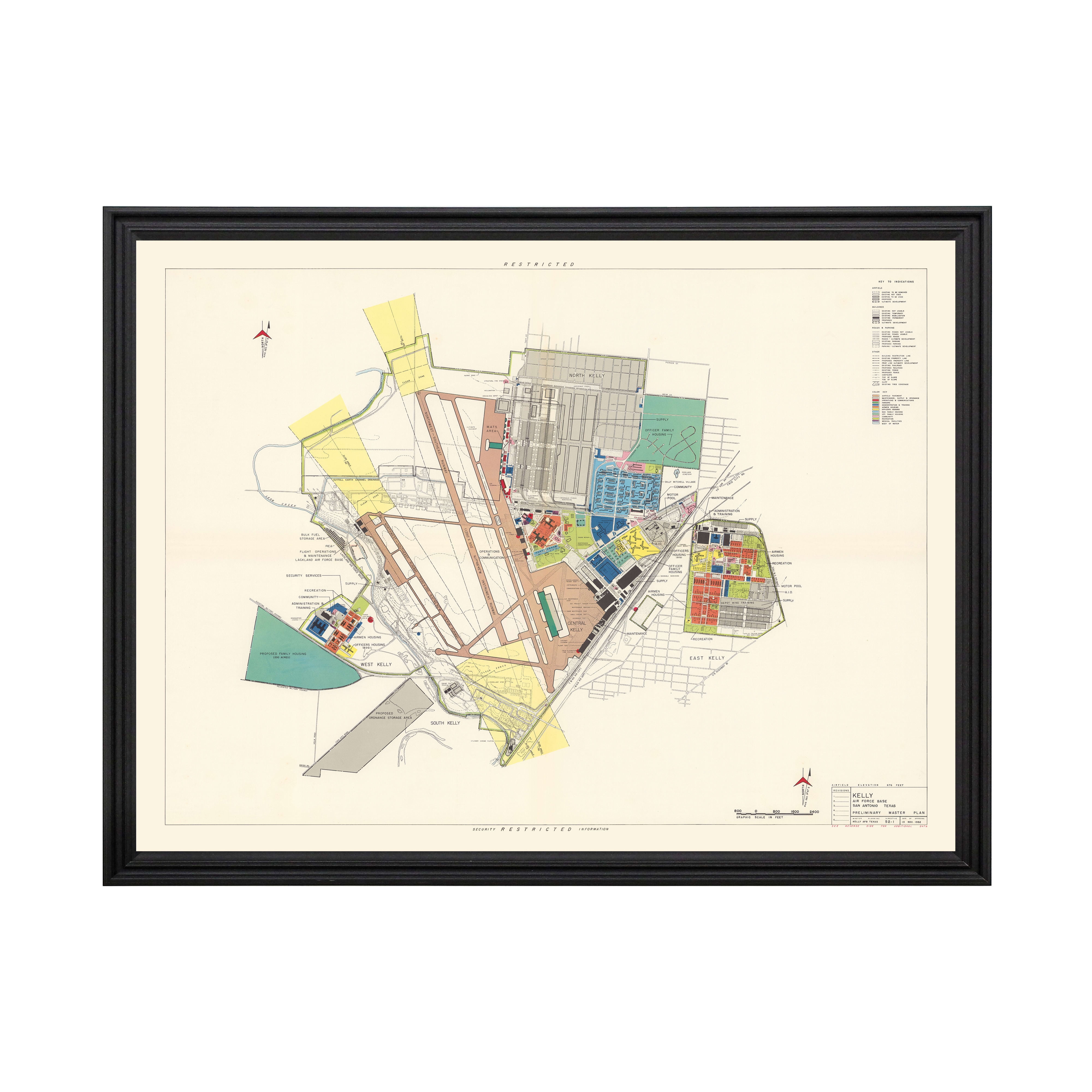 Kelly Air Force Base Art, 1952 Vintage Map of Kelly Air Force Base ...