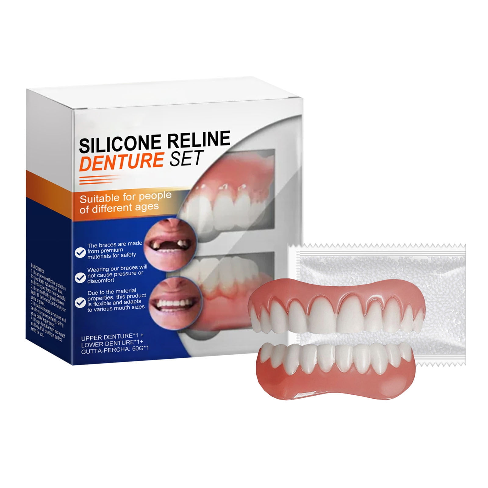 Kelly Bro Silicone Reline Denture Set, Upper and Lower Dentures with ...