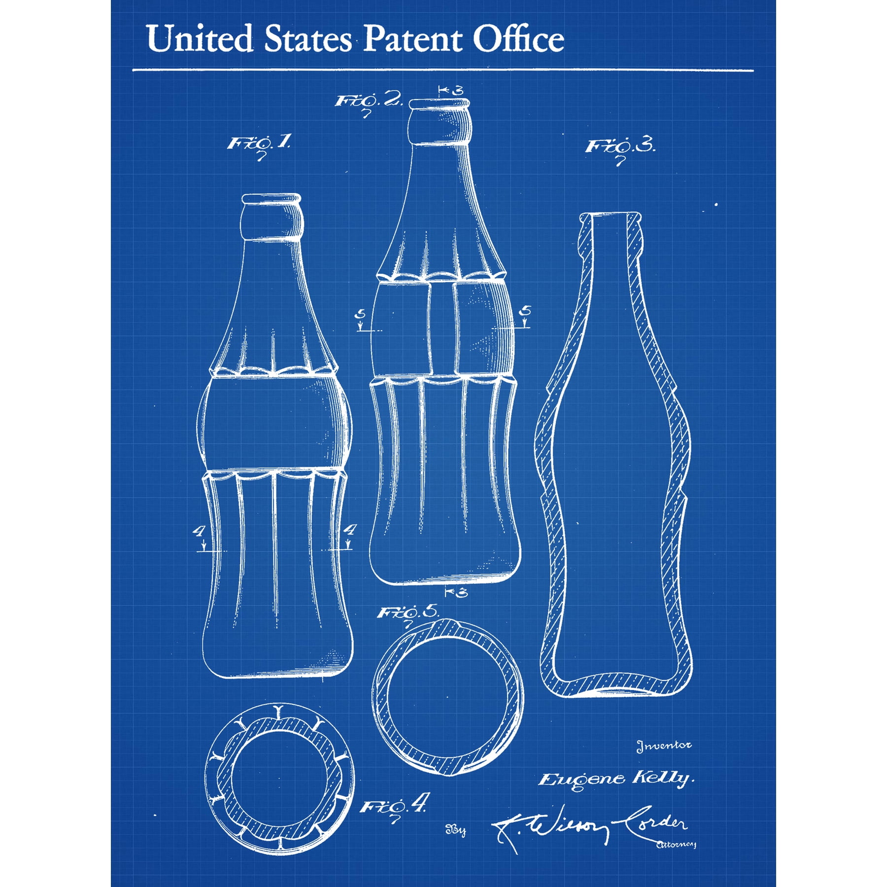 Kelly Drink Bottle Vintage Design 1937 Patent Plan Extra Large XL Wall ...