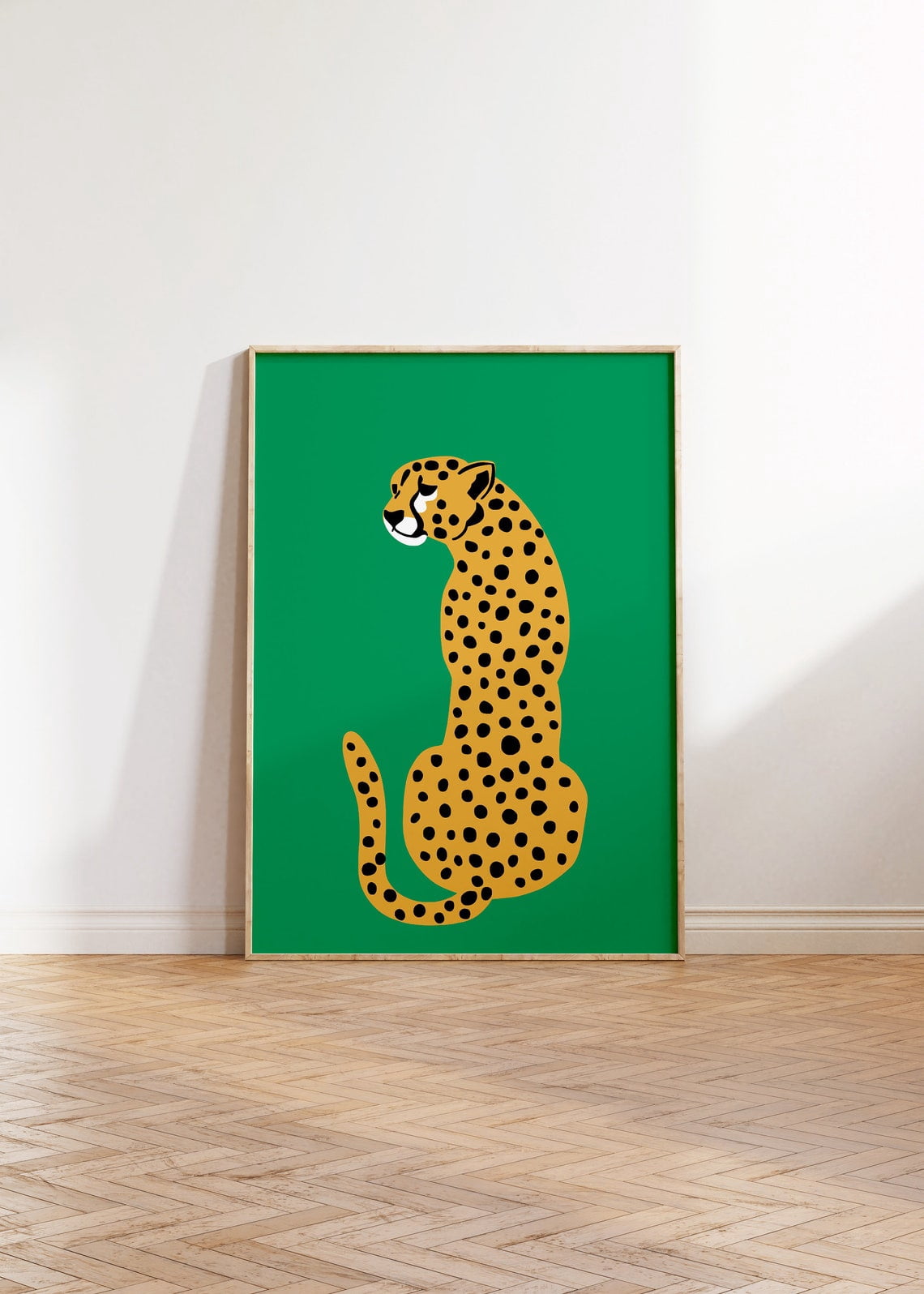 Kelly Green Leopard Illustration Boho Animal Wall Art, Unframed Canvas ...
