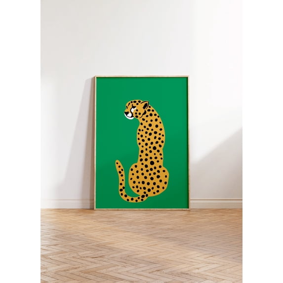 Kelly Green Leopard Illustration Boho Animal Wall Art, Unframed Canvas ...