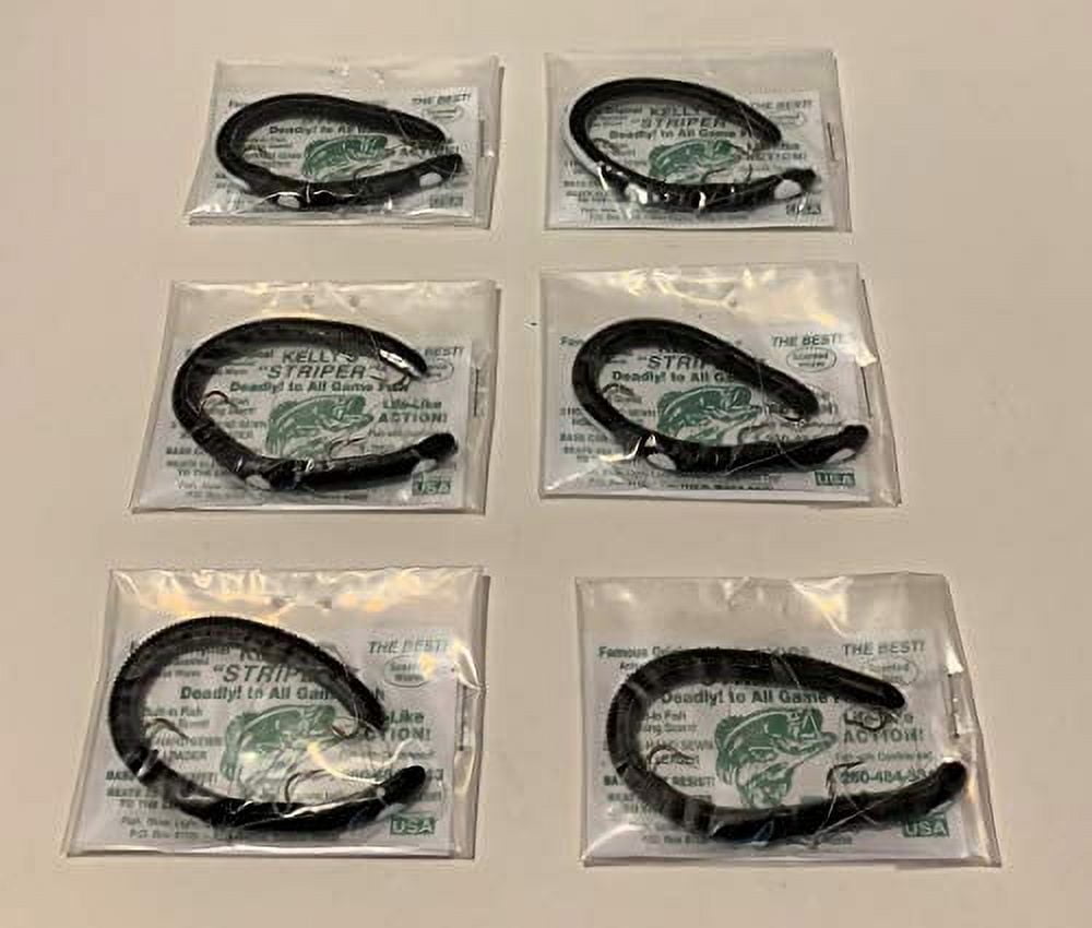 Kellys STRIPER Anise Scented Black White worms for fish 6 Pack Bundle ...