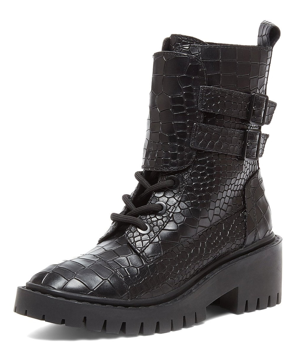 Kelsi Dagger Brooklyn Northern Black Embossed Leather Lace-up Combat ...