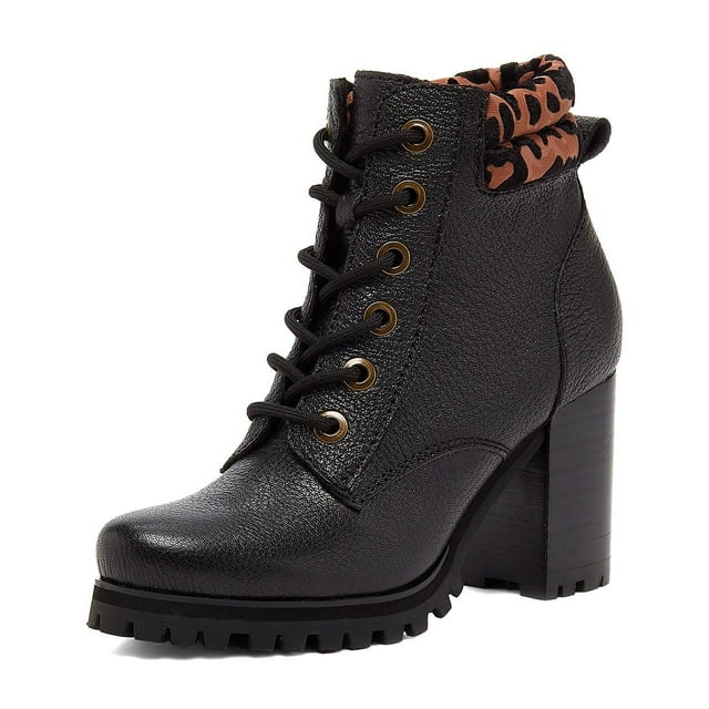 Kelsi Dagger Trek Black/Leopard Lace Up Combat Leather Block Heel Ankle ... Kelsi Dagger Trek Black/Leopard Lace Up Combat Leather Block Heel Ankle ...