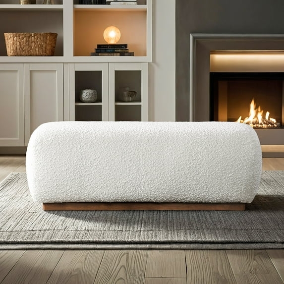Kelvin Ivory Boucle Bench - Walmart.com