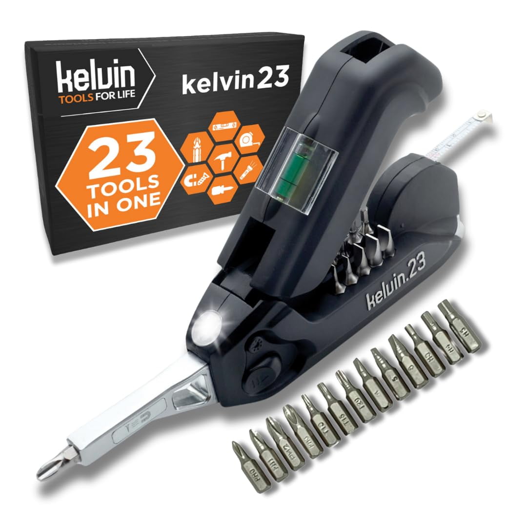 Kelvin Tools Kelvin 23 Urban Multi Tool Screwdriver All in One with 16 Bit Set, Tape Measure ...