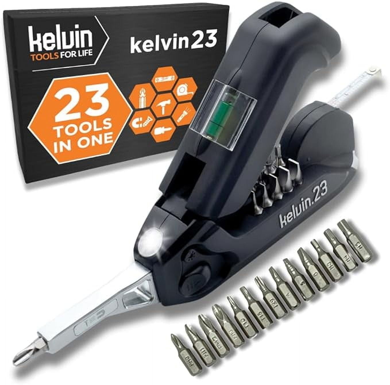 Kelvin Tools Kelvin 23 Urban Multi Tool Screwdriver Set All in One with 16 Bit Set, Tape Measure ...