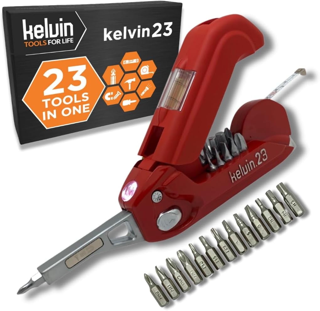 Kelvin Tools Kelvin 23 Urban Multi Tool Screwdriver Set All in One with 16 Bit Set, Tape Measure ...