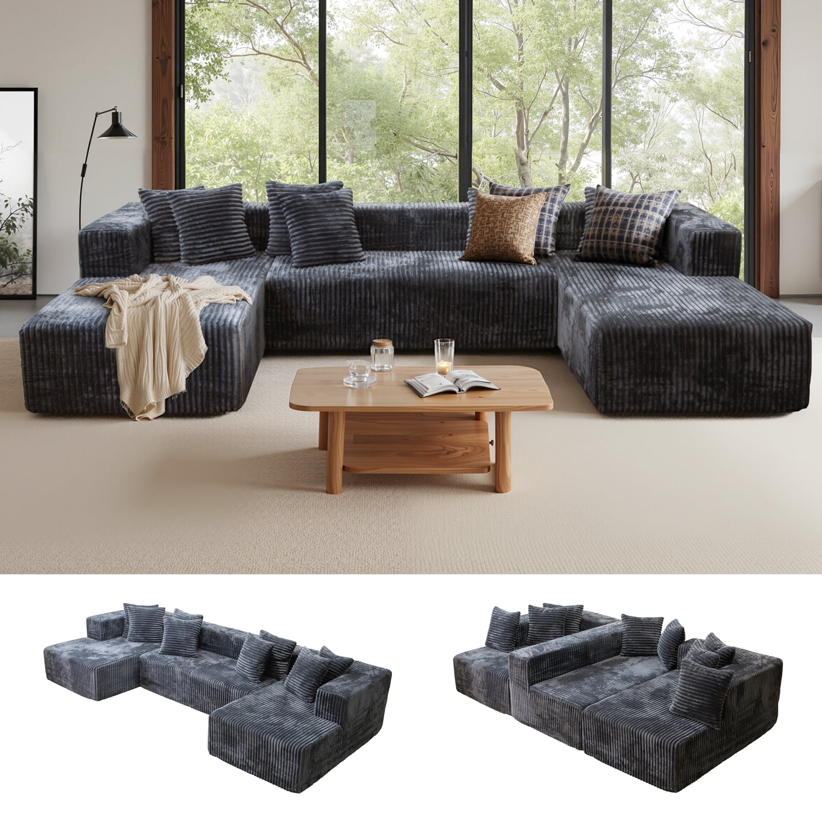 Kelyda 130'' U Shaped Sectional Couches, Modern Deep Seat Foam Boneless ...