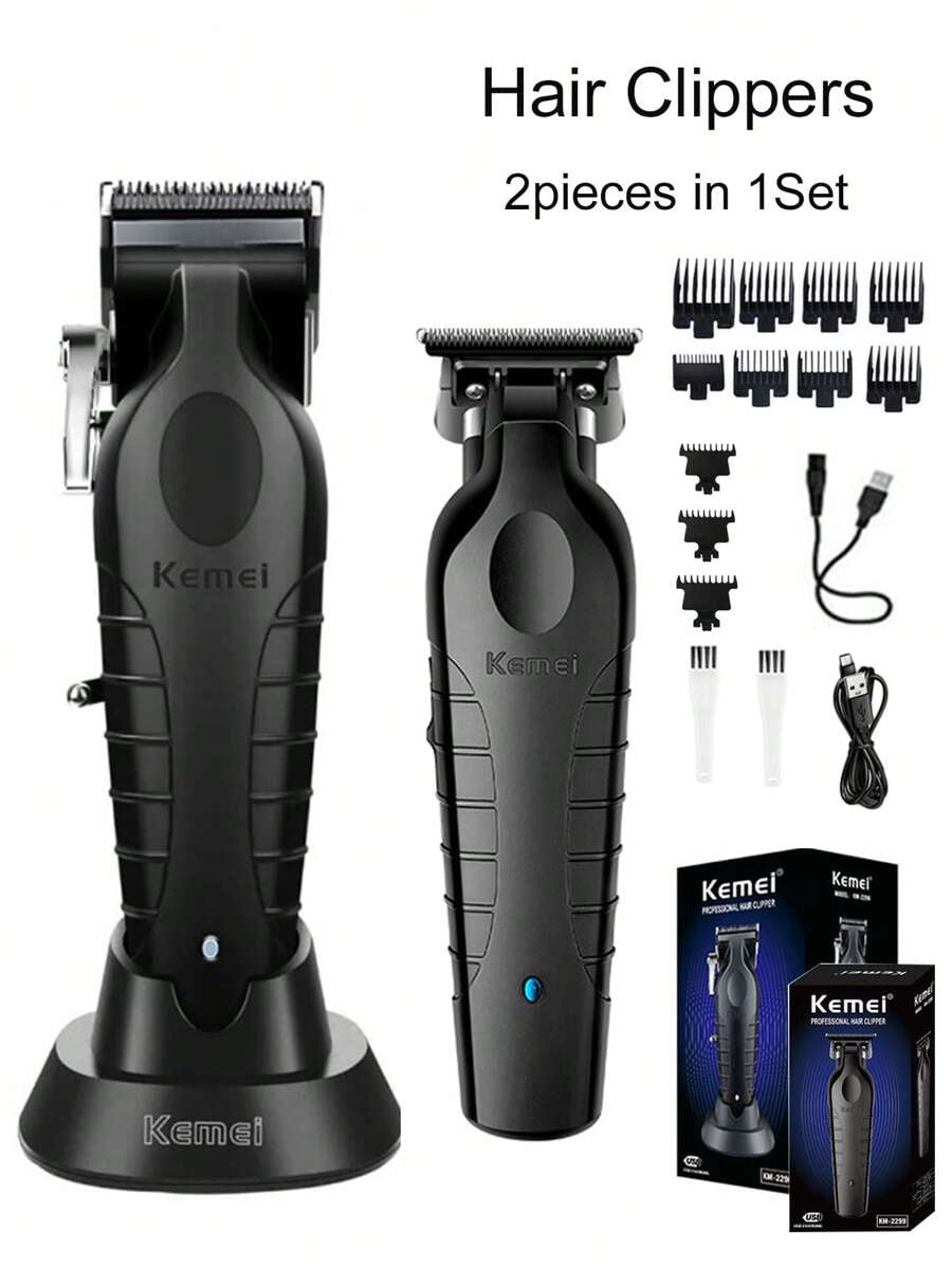 Kemei 2pieces Clippers Kemei 2296 Barber Cordless Hair Trimmer 0mm Zero Gapped Carving Clipper ...