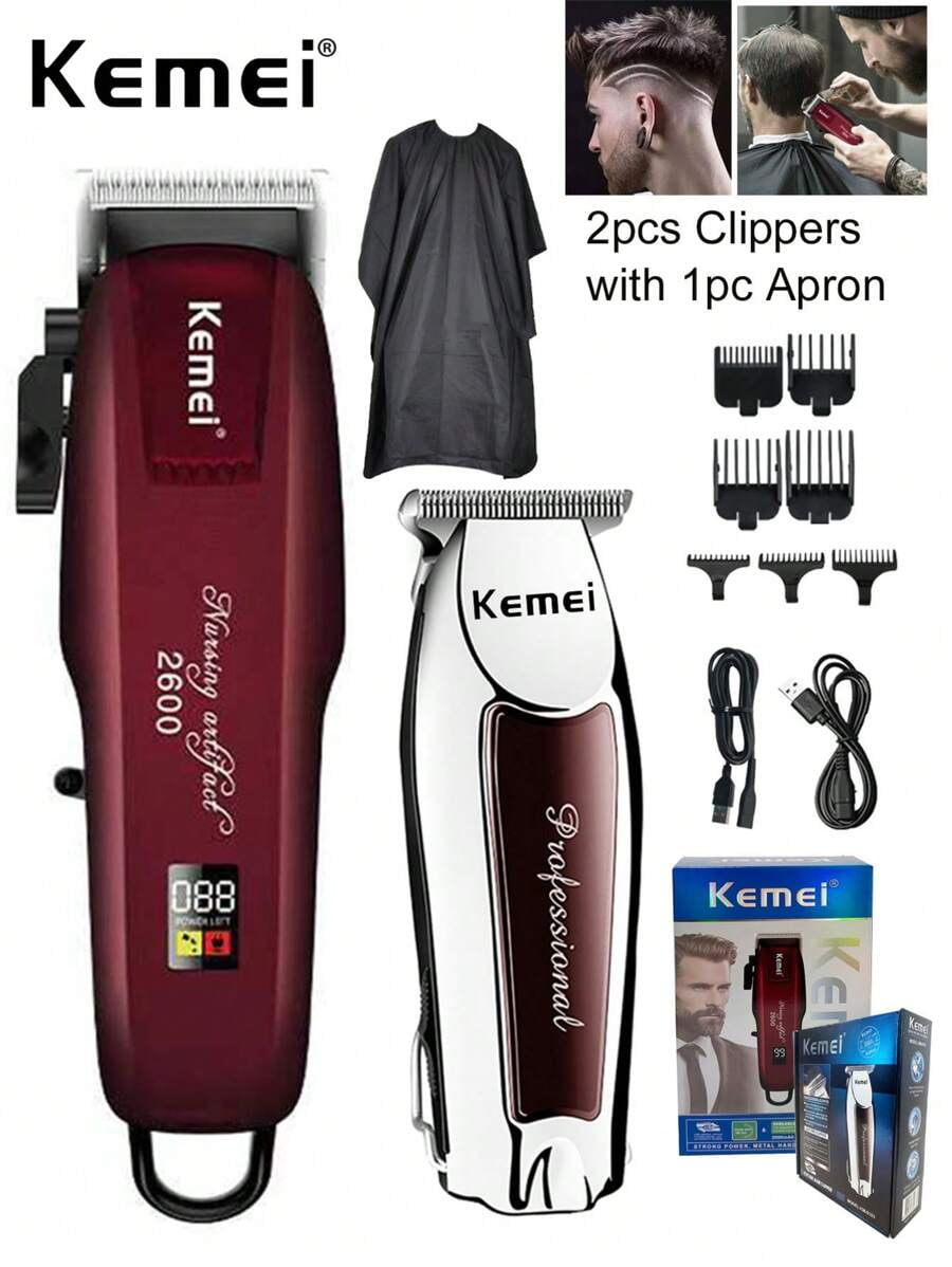 Kemei 2pieces Clippers With Barber Apron Magic Set Electric Hair ...