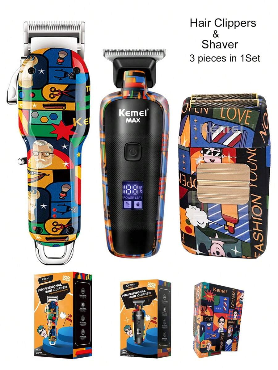 Kemei 3pieces Kemei Brand Hair Clippers And Shaver In 1 Set Graffiti ...