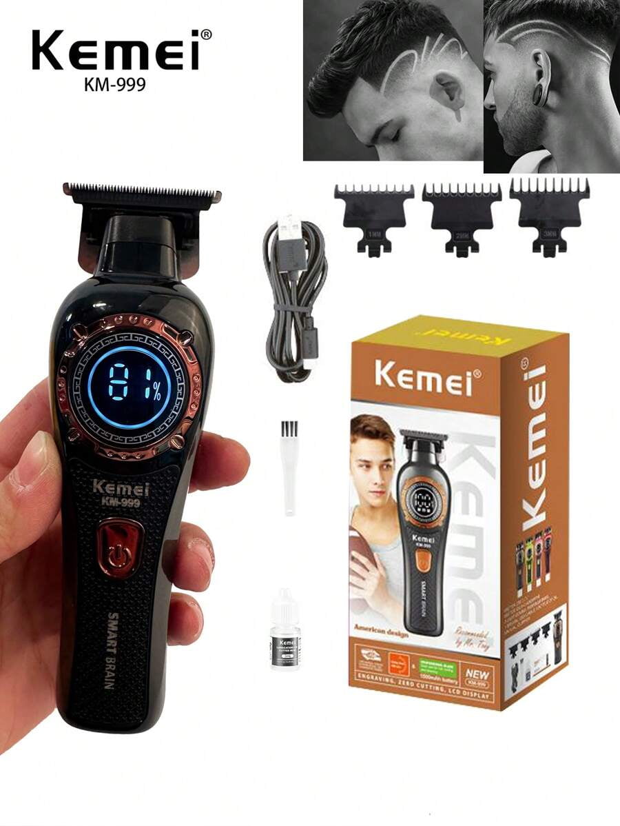 Kemei KM-999 Electric Hair Clipper USB Rechargeable Hair Trimmer 0mm ...