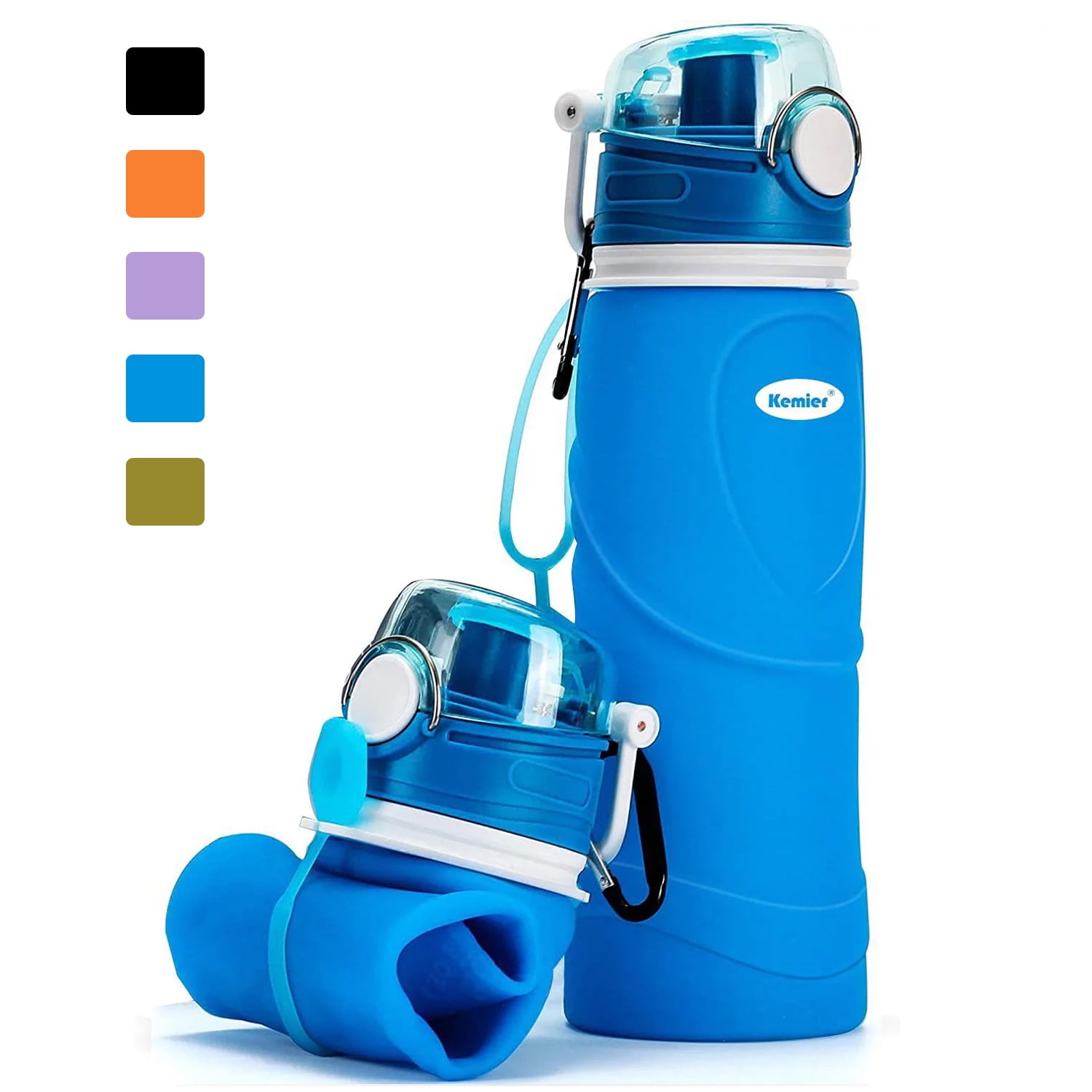 Kemier 750ML Collapsible Silicone Water Bottle, Leakproof, Reusable ...