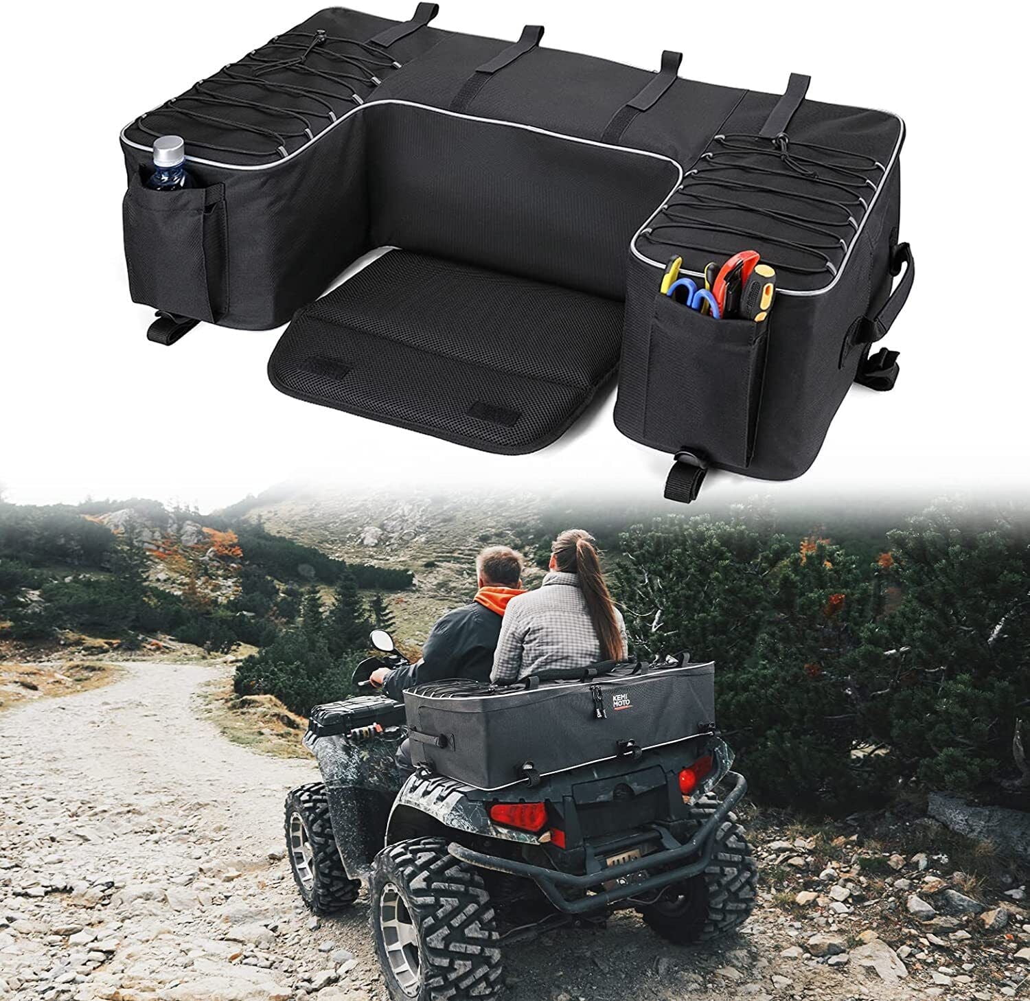 Kemimoto ATV Rear Cargo Storage Seat Bag with Cushion, Large Four ...
