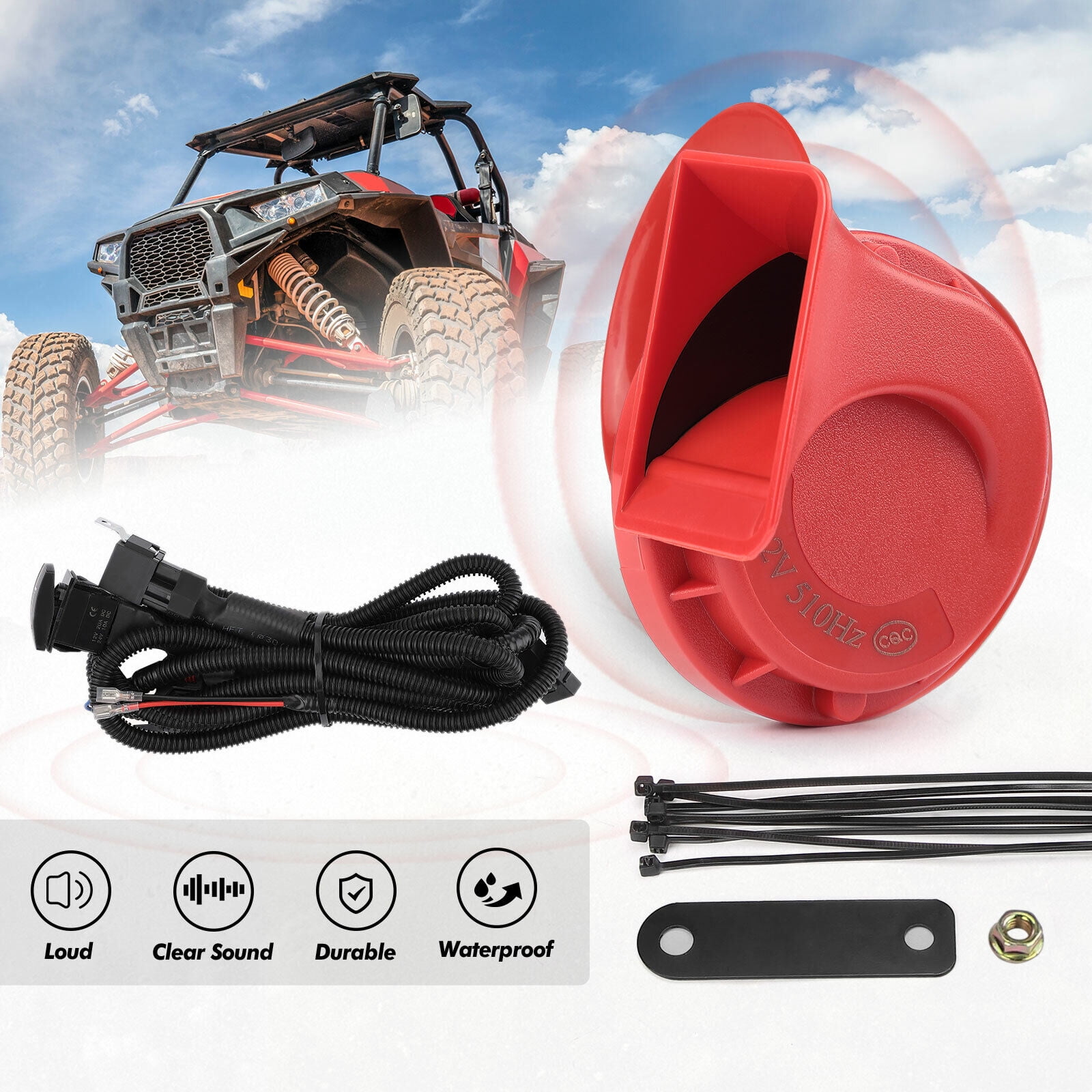 Kemimoto ATV UTV Horn Kit w/ Rocker Switch For Polaris RZR General ...