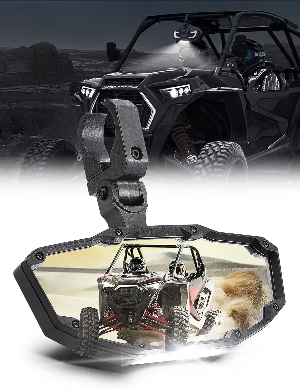 Kemimoto UTV Rear View Center Mirror w/ Light Heavy-Duty Compatible ...