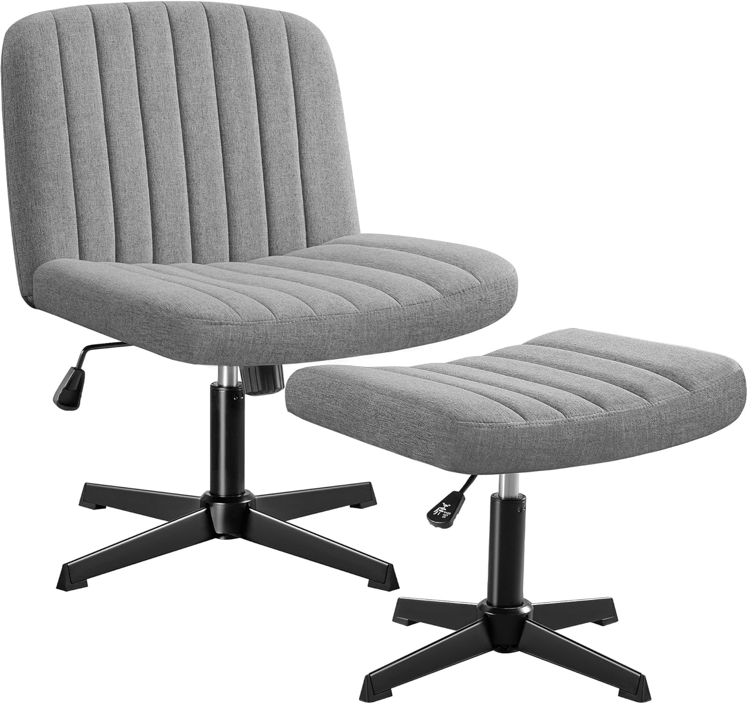 Kemon Armless Desk Chair No Wheels with Ottoman, Cross Legged Fabric ...