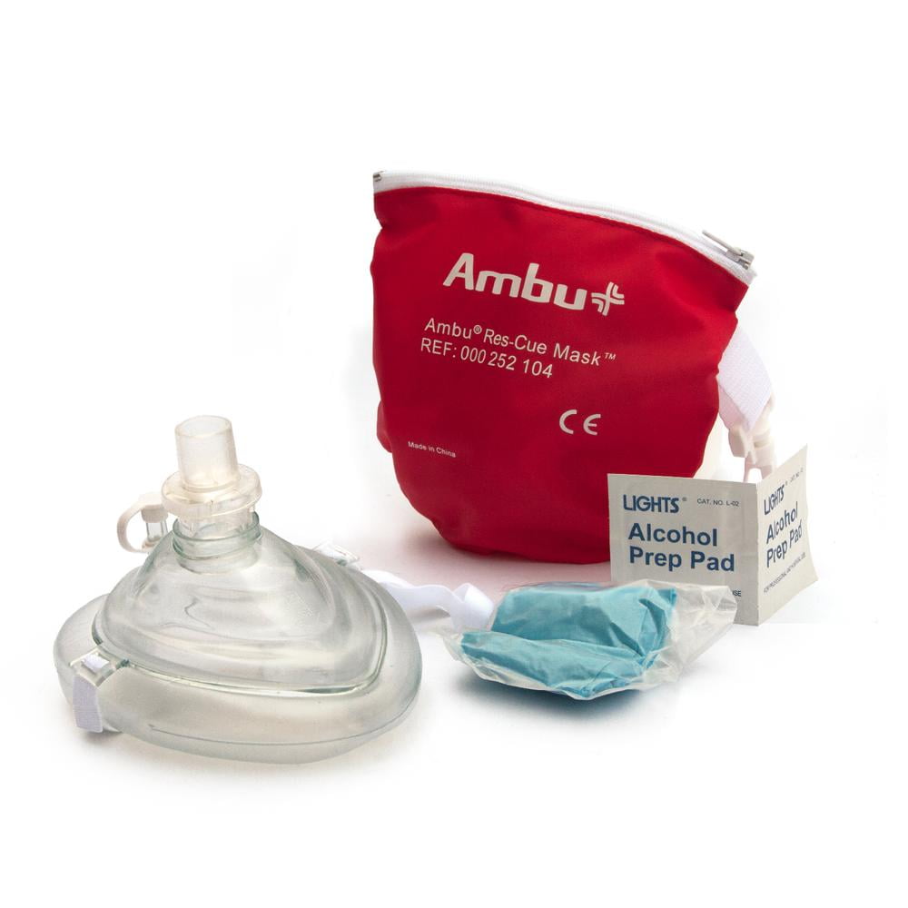 Kemp USAA Ambu CPR Mask with O2 Inlet, Headstrap, Gloves, and Wipes in Soft Case Pouch - Walmart.com