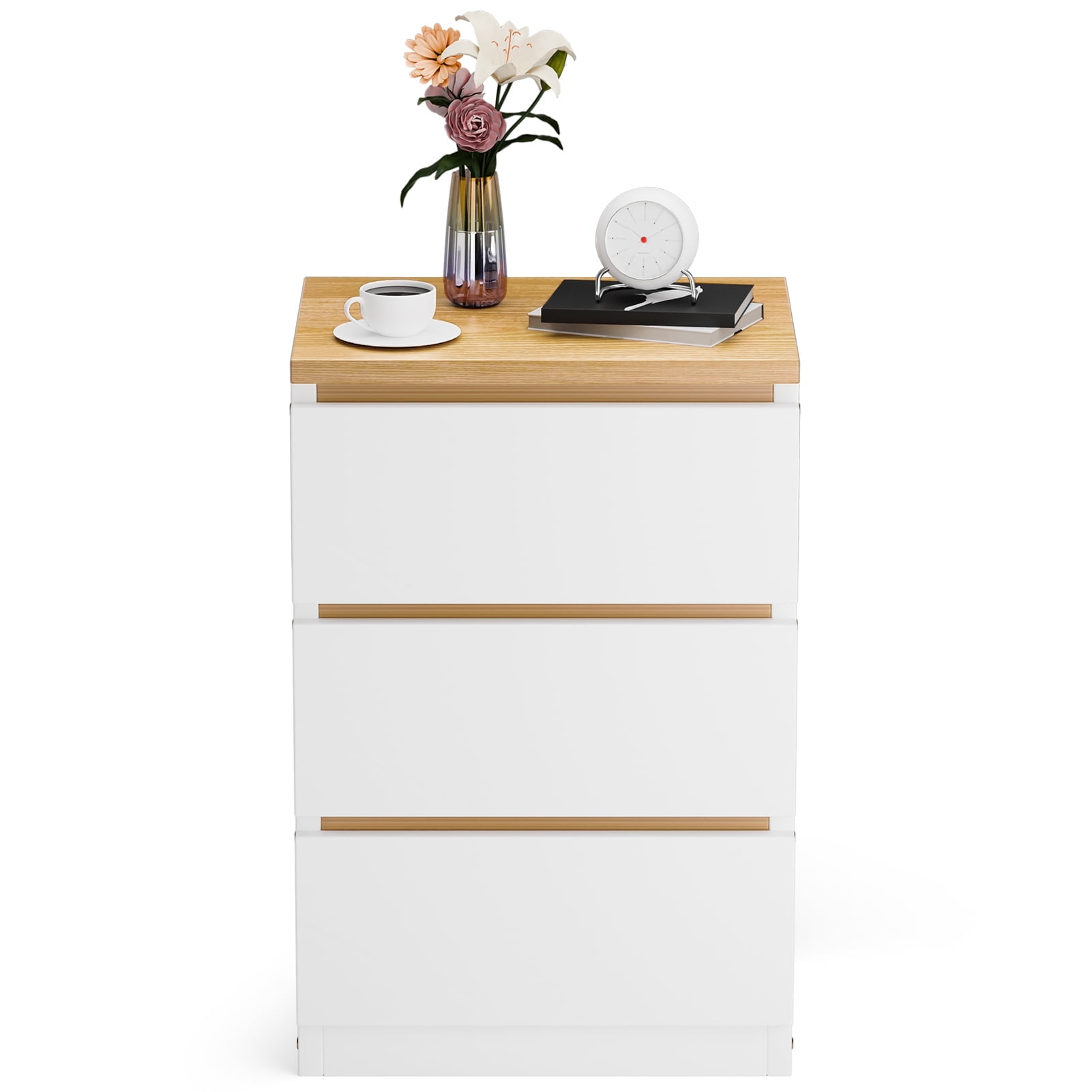 Kemweao 40 × 30 × 59 cm 3-Drawer Bedside Table with Water-Resistant ...