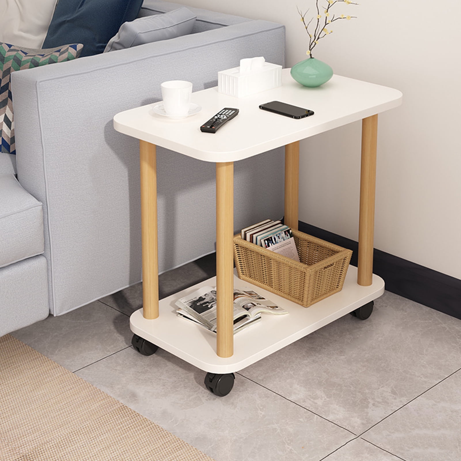 Kemweao White,End Table,Rectangle Side Table,Wood Night Stand with 2 ...