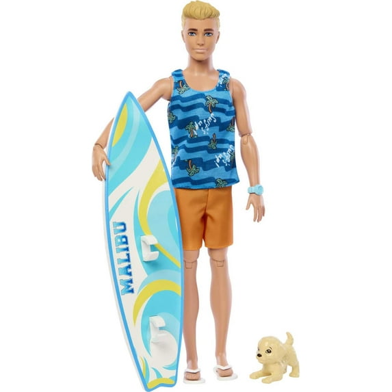 Ken Doll with Surfboard, Poseable Blonde Barbie Ken Beach Doll [Walmart ...