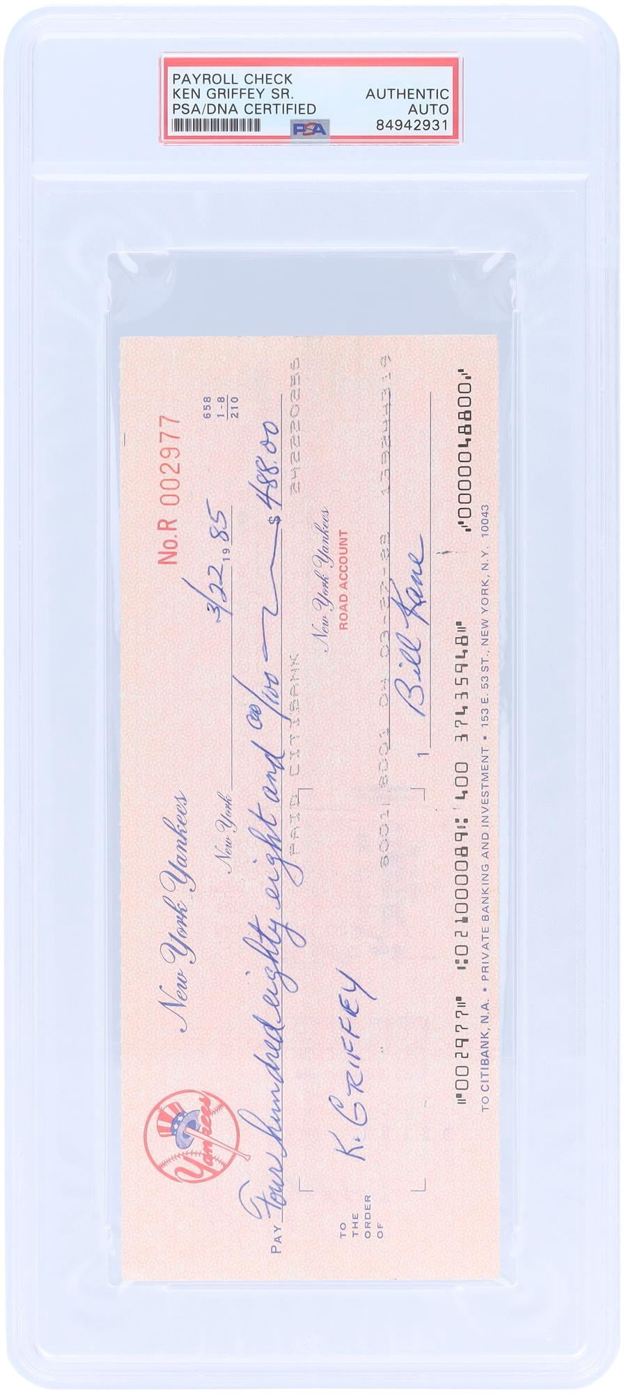 Ken Griffey Sr. New York Yankees Autographed Check from March 22, 1985 ...
