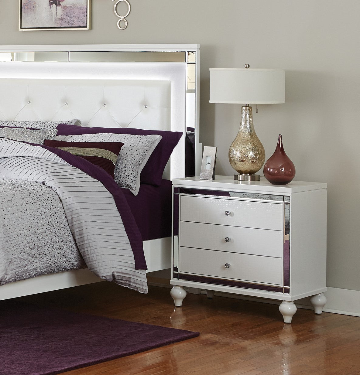 Ken II Glamorous Metallic Nightstand of 3x Drawers Faux Alligator ...