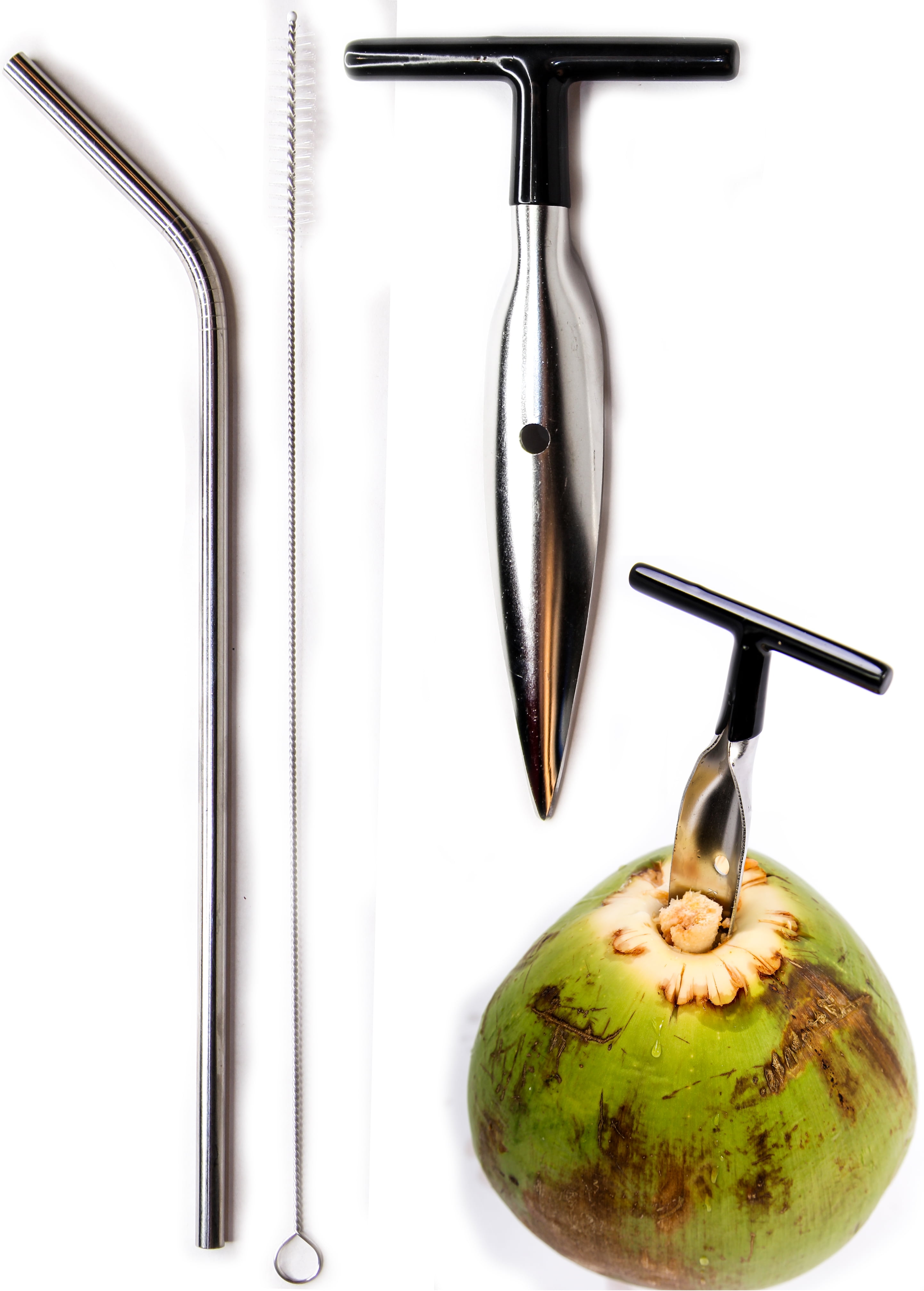Ken's CocoMon Coconut Opener Tool + Stainless Straw for Fresh GREEN ...
