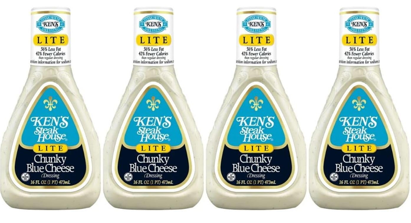 Ken's Steak House Lite Chunky Blue Cheese Dressing, 16 oz Bottle, Pack ...