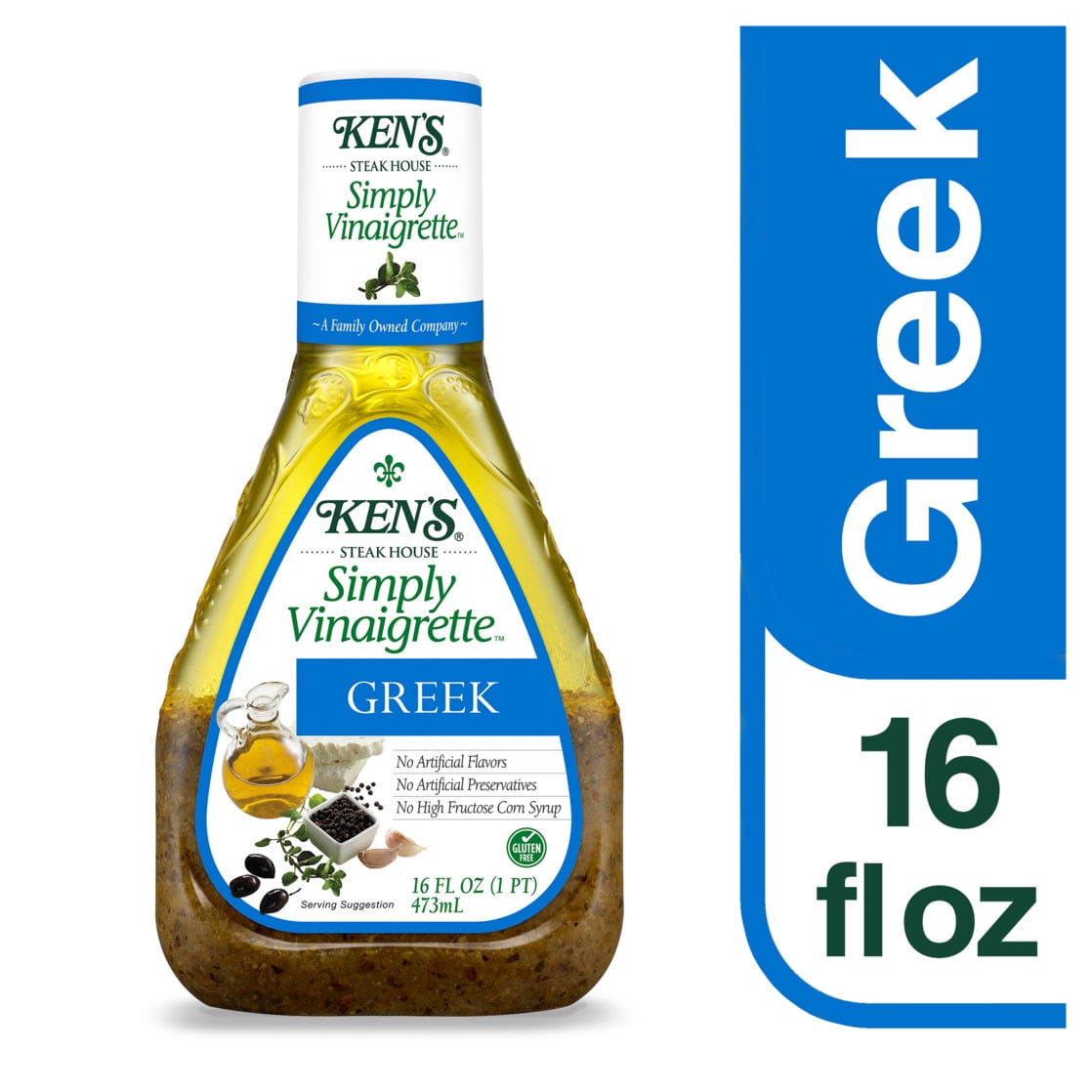 Ken's Steak House Greek Vinaigrette Dressing, 16 fl oz, Gluten-Free, No ...