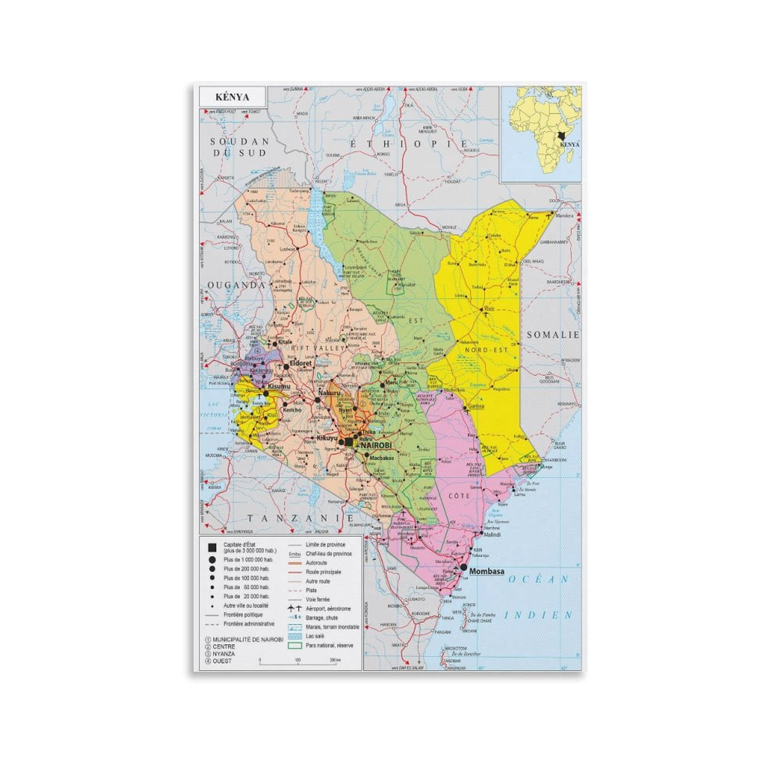 Ken-ya Map Posters Canvas Poster Wall Art Picture Prints Hanging Photo ...