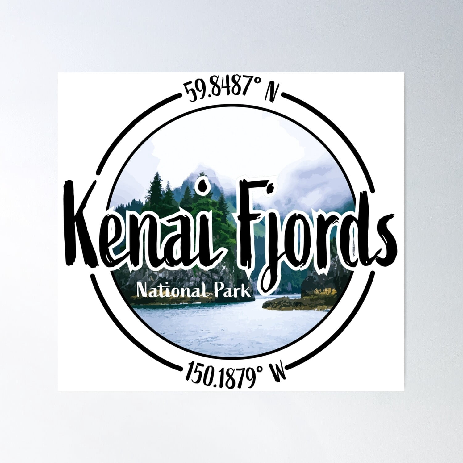 Kenai Fjords Design With Latitude And Longitude Poster Wall Art, Modern ...