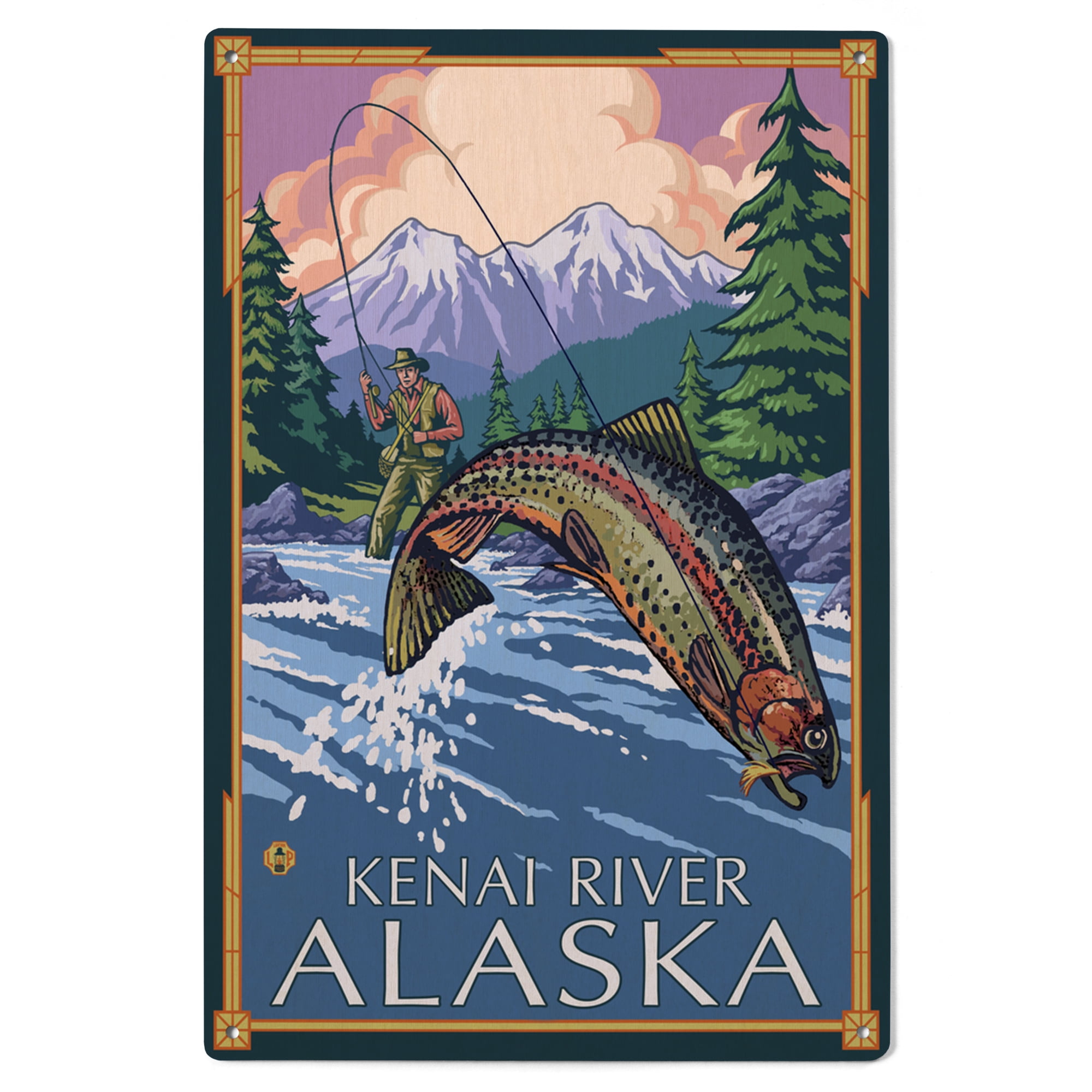 Kenai River, Alaska, Angler Fly Fishing Scene (Leaping Trout) Birch ...