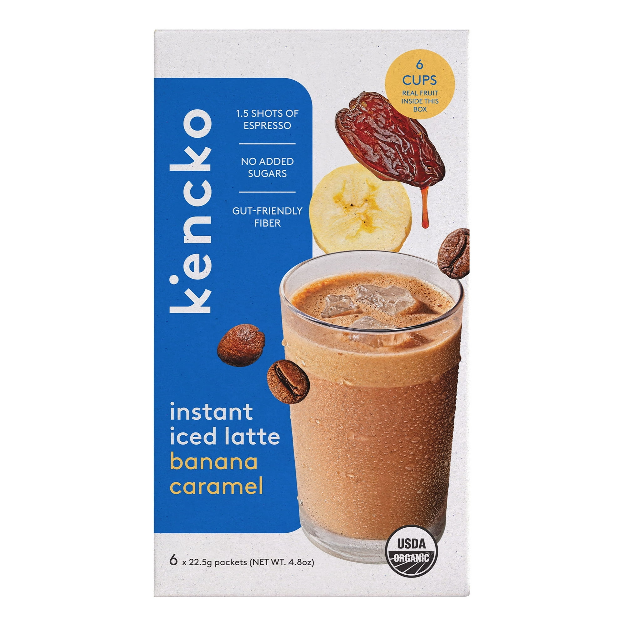 Kencko Banana Caramel Organic Instant Iced Latte, Powdered Drink Mix ...