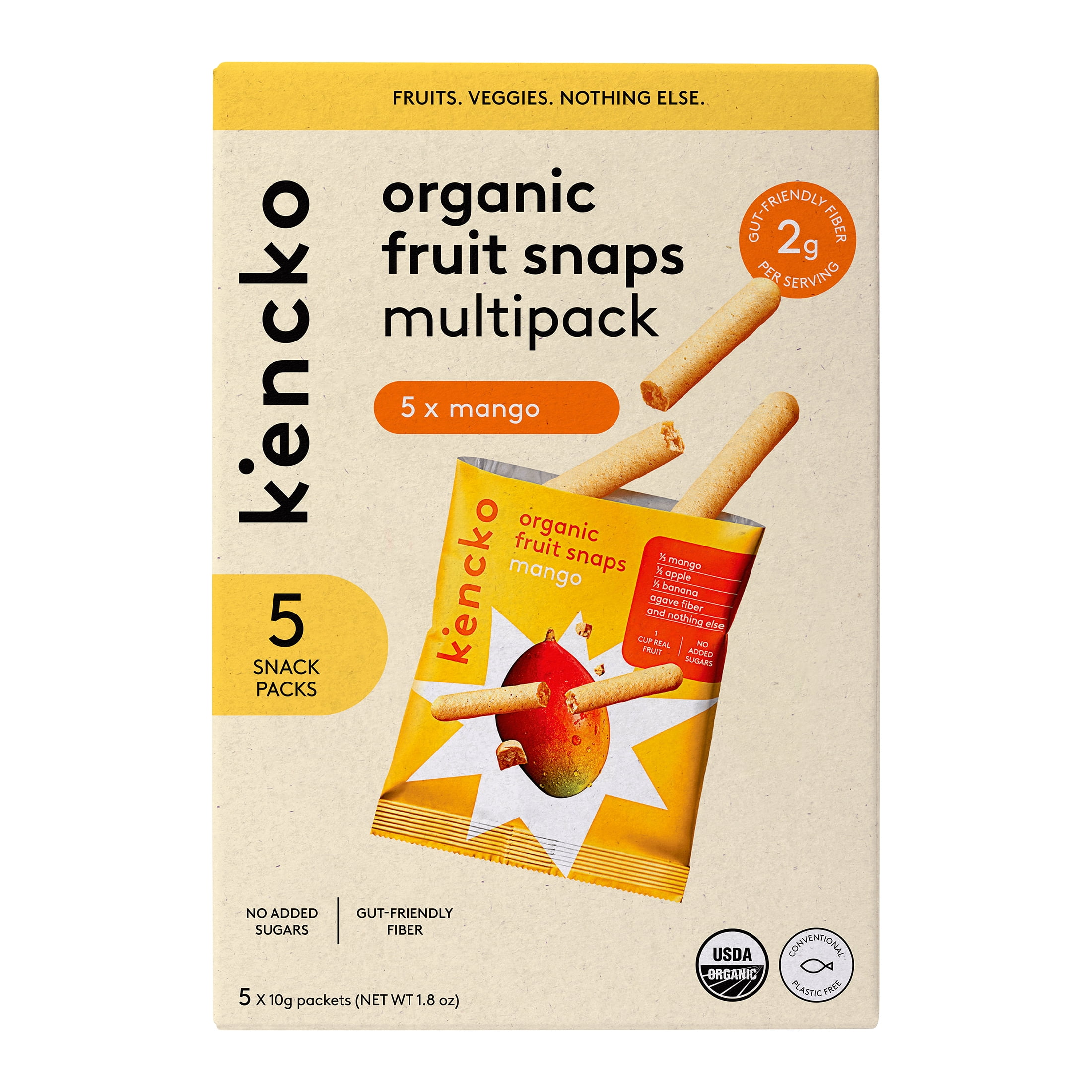 Kencko Mango Organic Fruit Snaps, Freeze Dried Snacks, 5 x 0.35 oz Snack Packs - Walmart.com