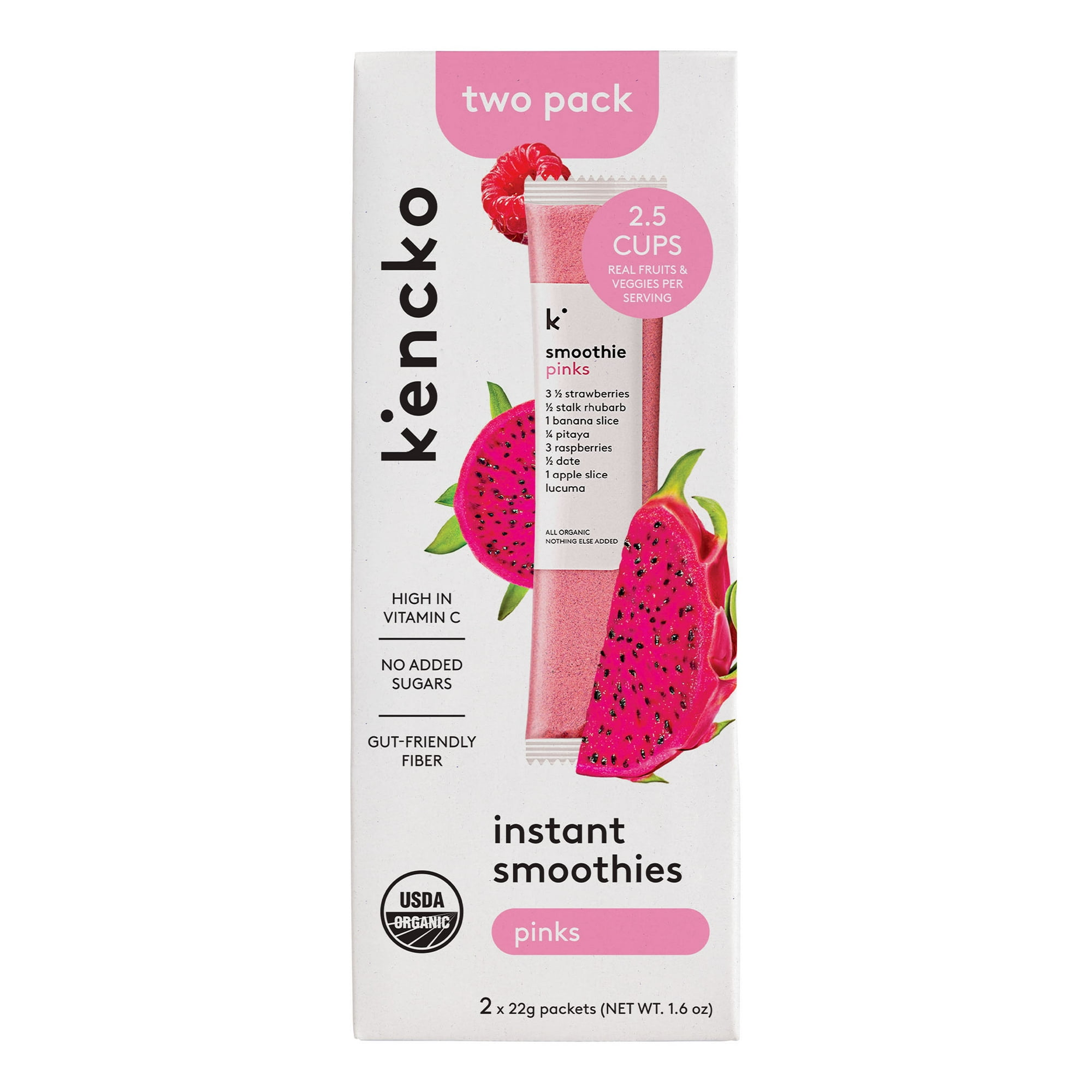 Kencko Pinks Organic Instant Fruit & Veggie Smoothie Two Pack, Powdered ...