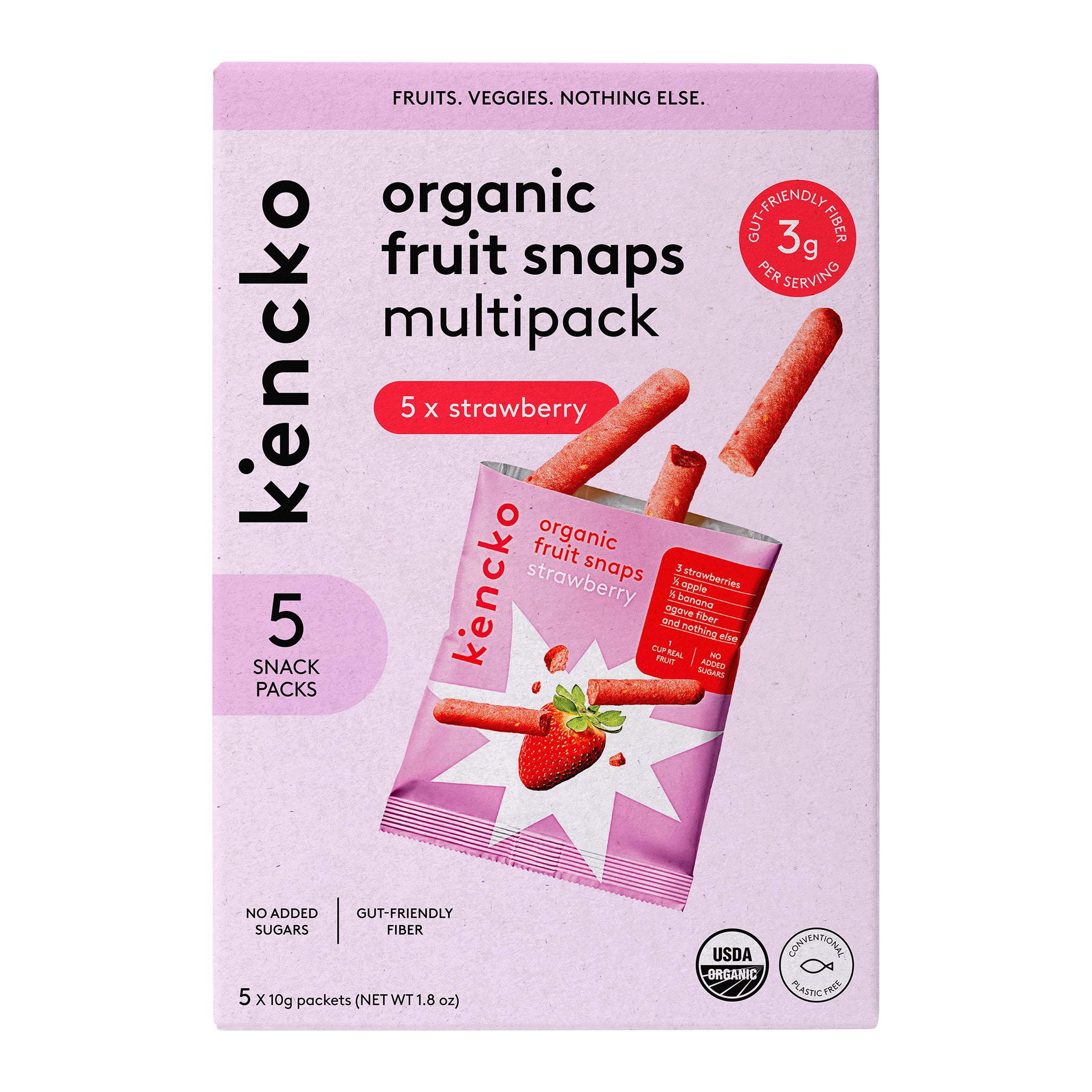 Kencko Strawberry Organic Fruit Snaps, Freeze Dried Snacks, 5 x 0.35 oz ...