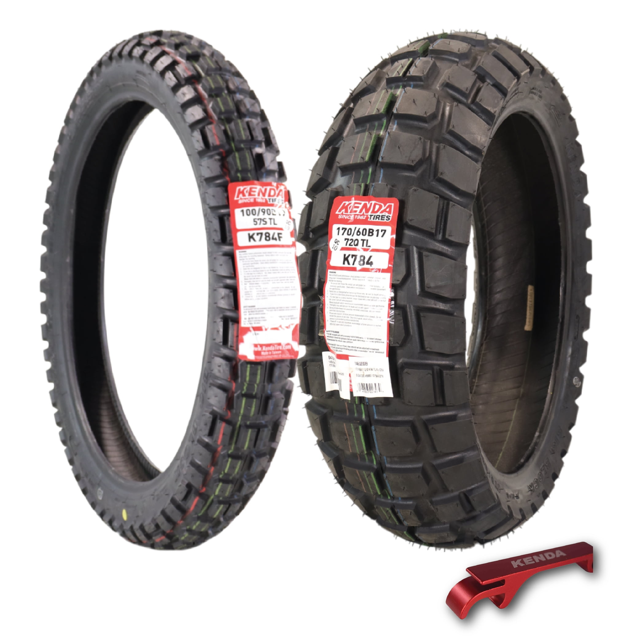 Kenda Big Block K784 100/90B19 & 170/60B17 Motorcycle Tires w/Keychain ...