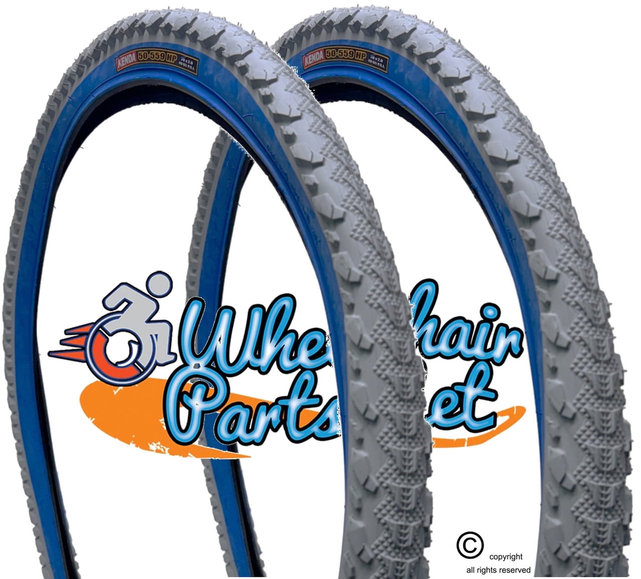 Kenda Kobra 2" x 2" Off-Road Wheelchair Tire (52-559). grey/Blue ...