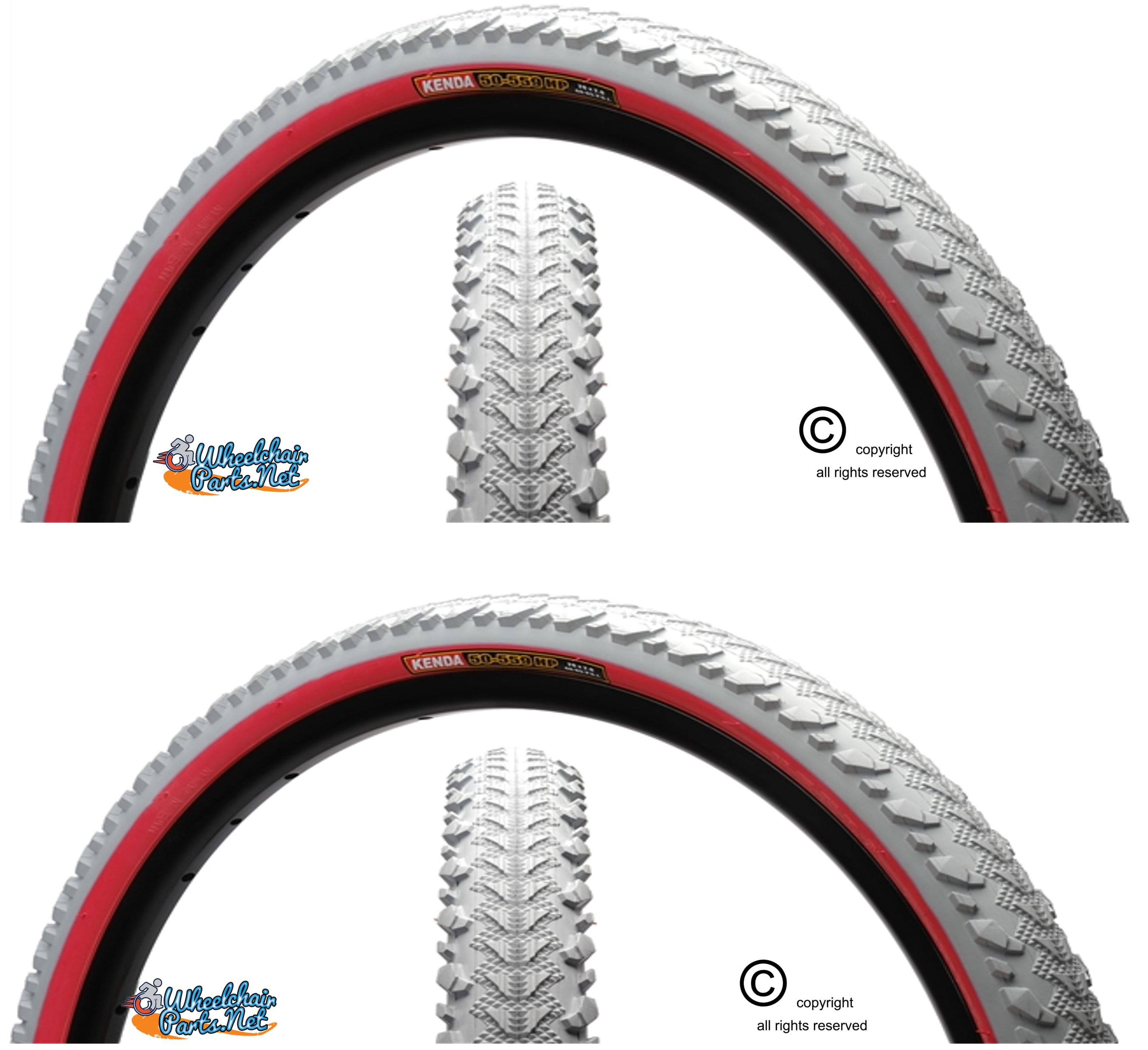 Kenda Kobra 24" x 2" Off-Road Wheelchair Tire 52-540. Red/Blue. Set of ...