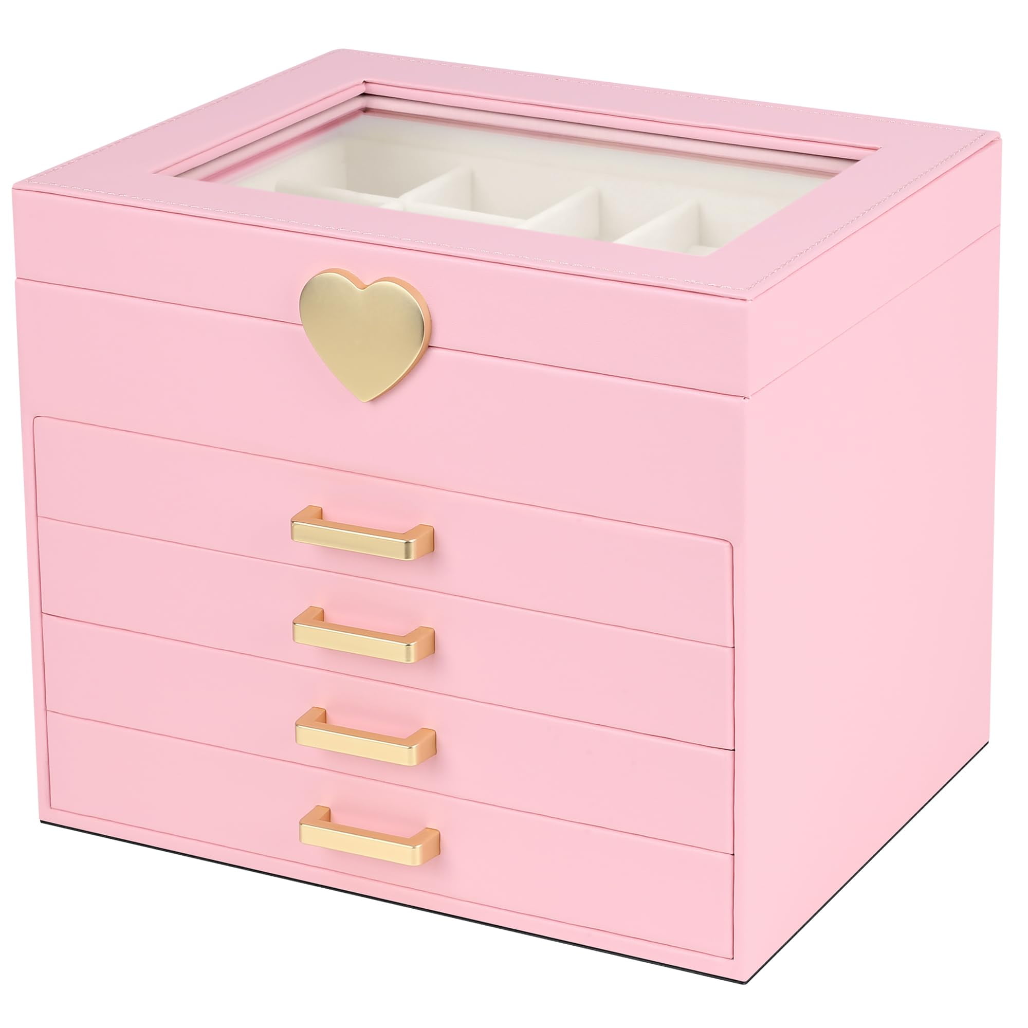Kendal Jewelry Box, 5-Layer Jewelry Organizer Box with Glass Lid, Pink ...