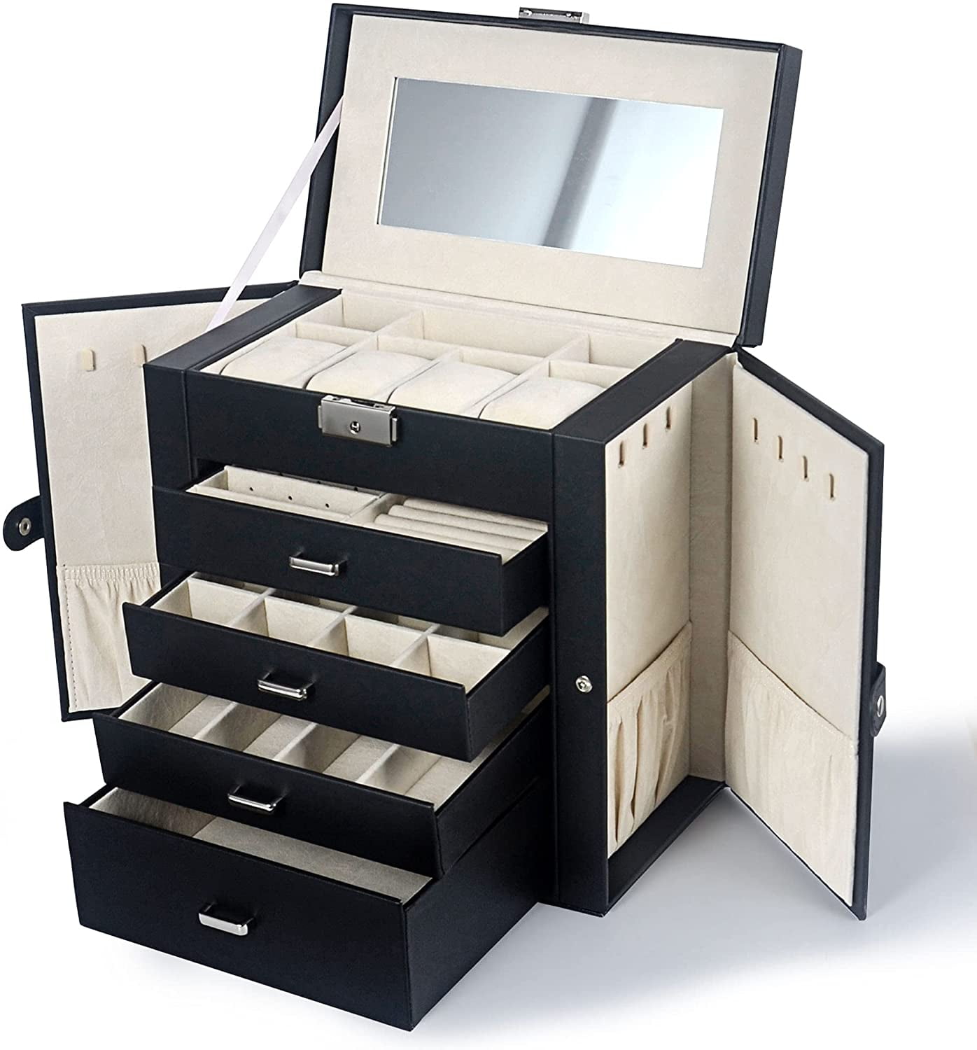 Kendal Large Leather Jewelry Box Case Storage with a Lock LSKM4BLK ...