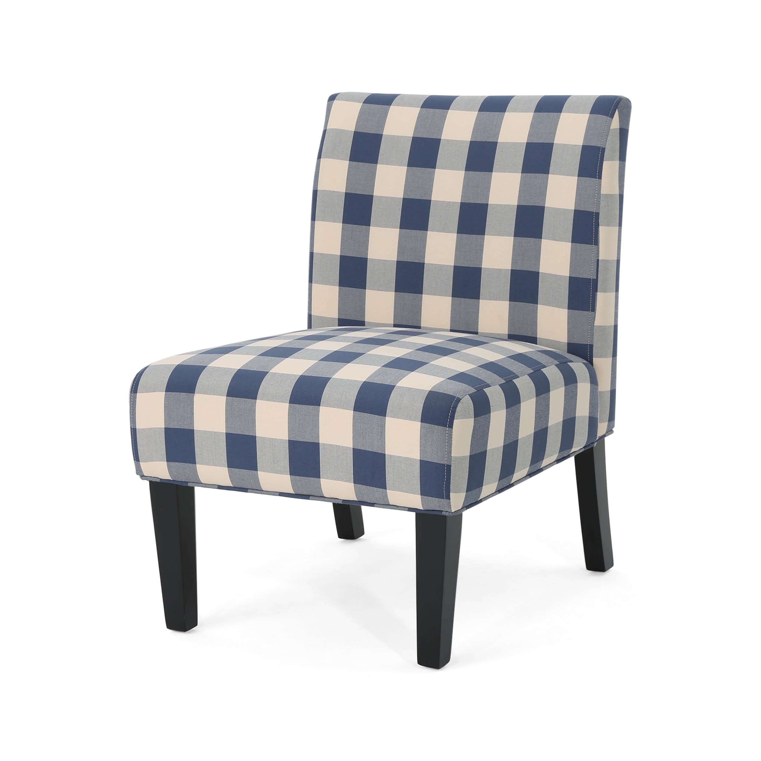 GDF Studio Abner Contemporary Slipper Accent Chair, Blue Checkerboard ...
