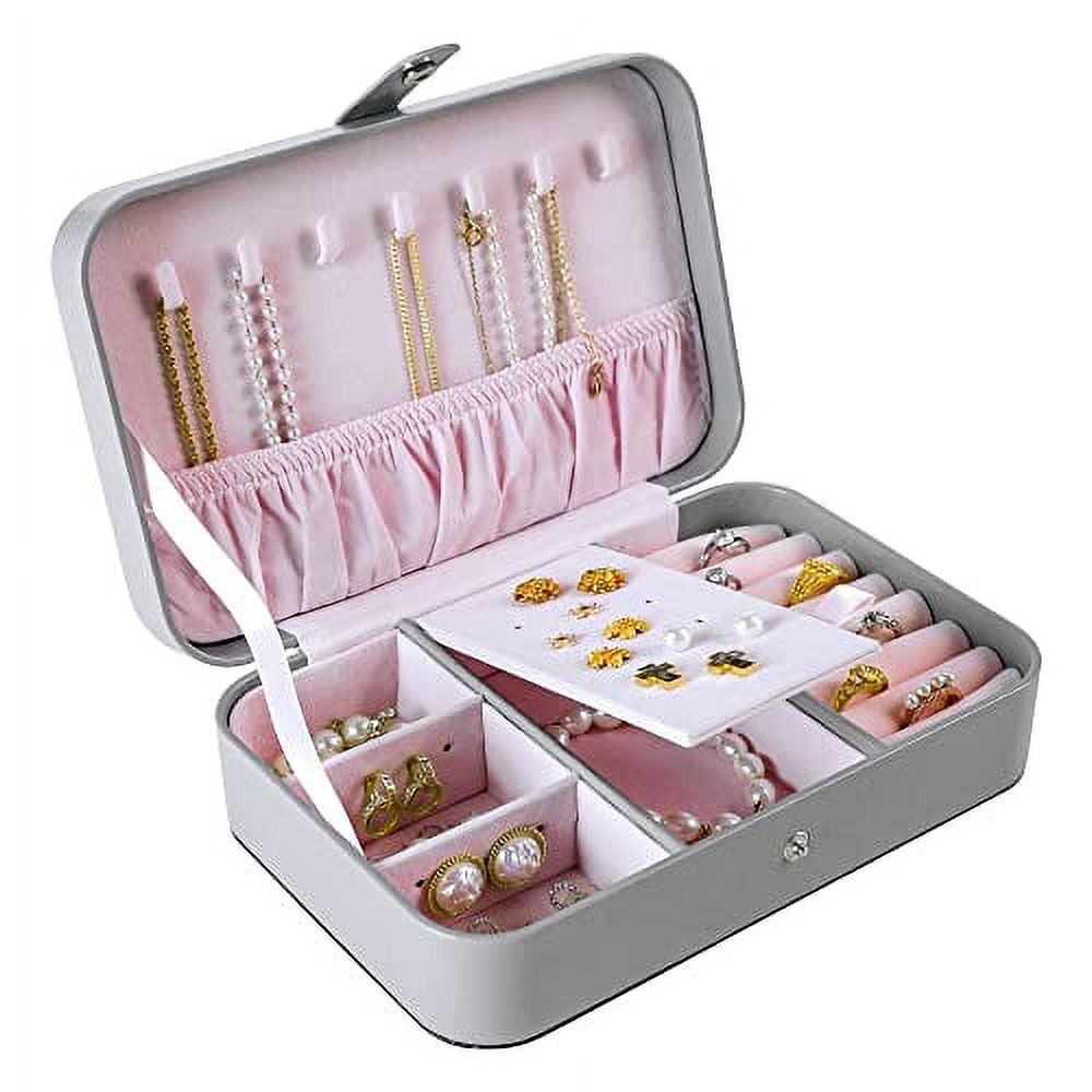 Casegrace Mini Travel Jewelry Box for Women Girl Leather Gift Display ...