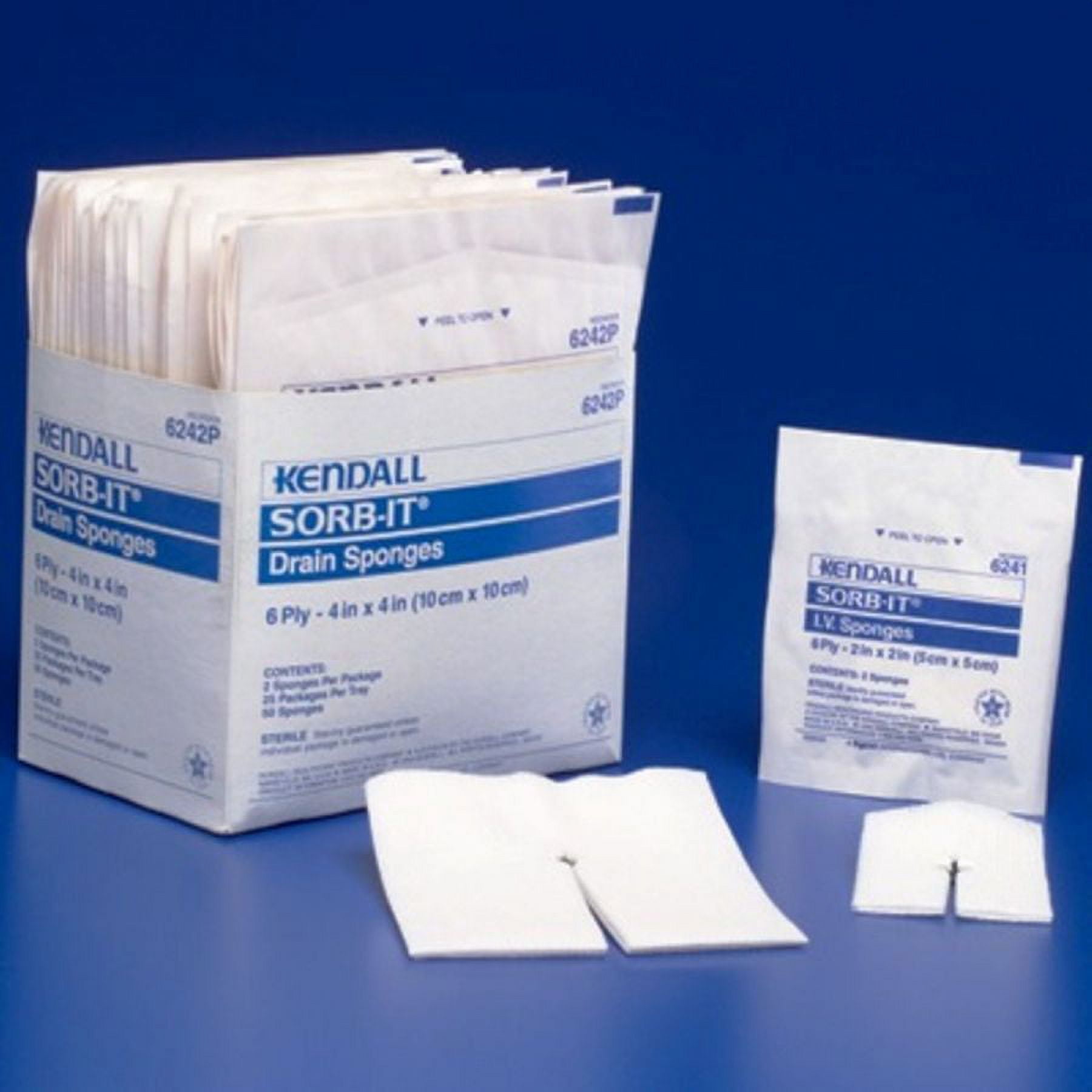 Kendall Dermacea Sterile IV Sponge Pre-Cut T-Slit, 6-Ply, 2's, 2 x 2 ...