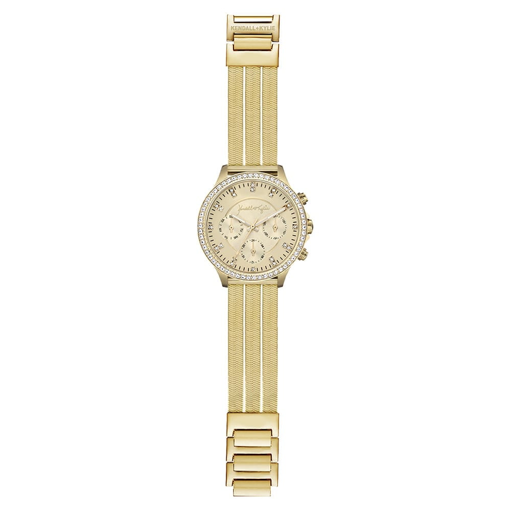 Kendall + Kylie Ladies Gold Tone Metal Strap Analog Watch with Stone ...