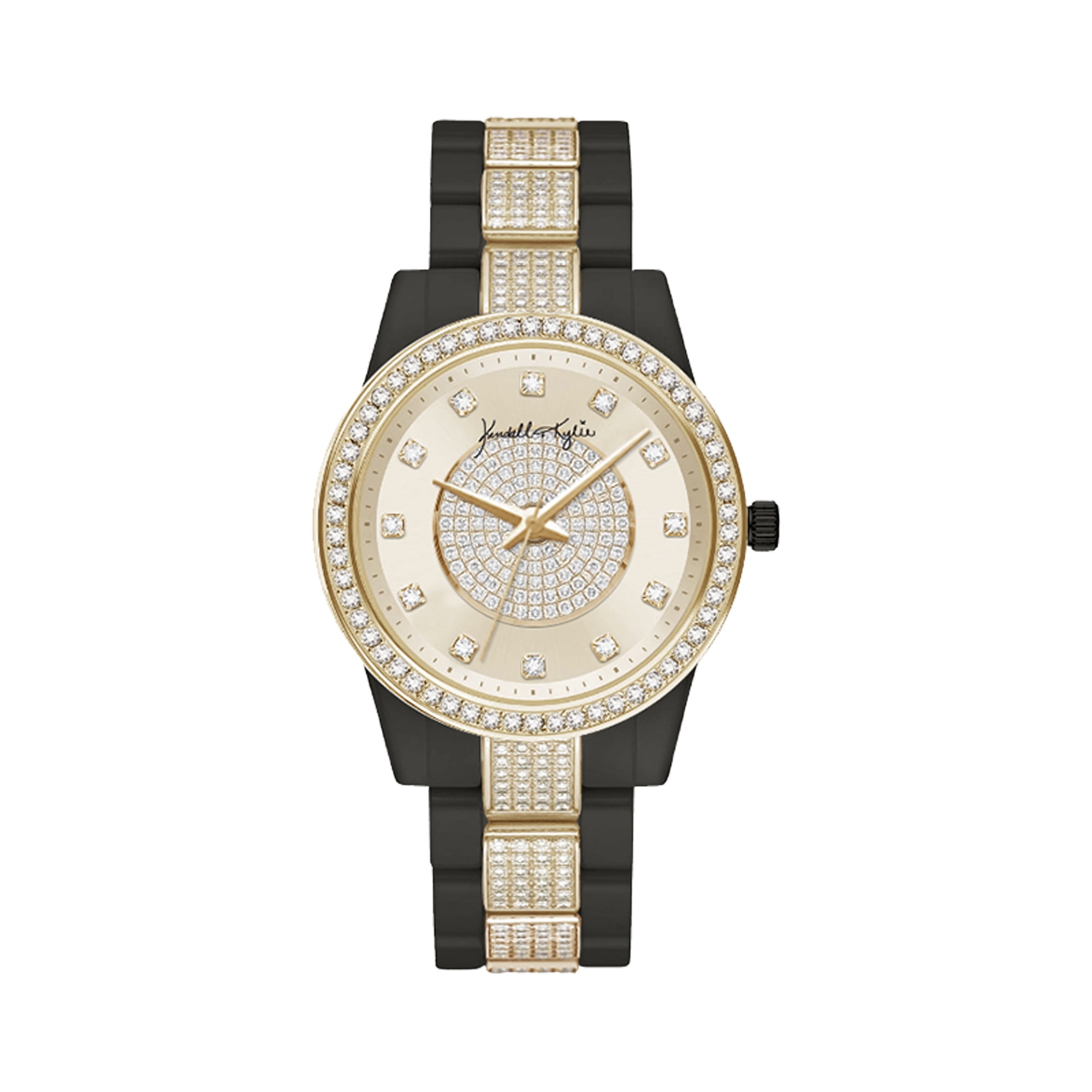 Kendall + Kylie Black Gold Metal Link Watch with Crystal Accents Luxury ...