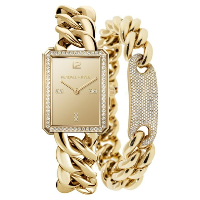 Kendall + Kylie Women's Chunky Chain w/ Rectangle Face Metal Analog ...